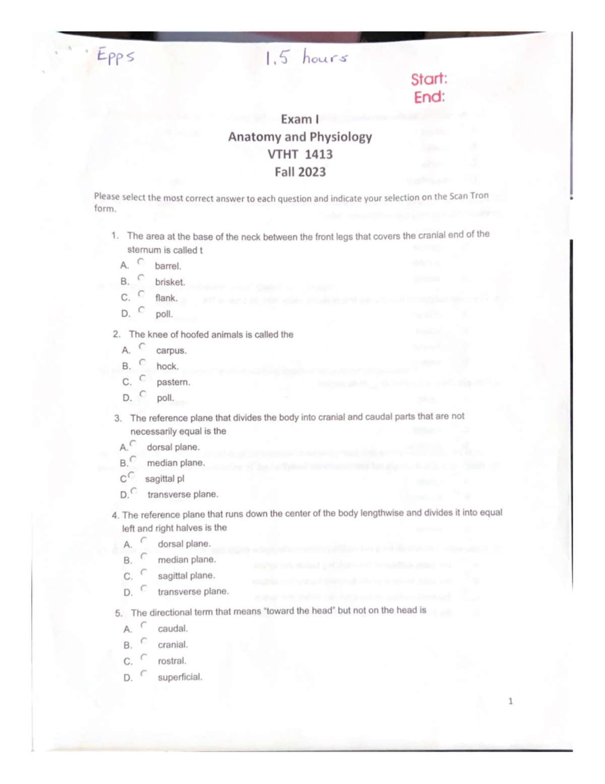 A&P Exam 1 - VTHT 1413 - Studocu