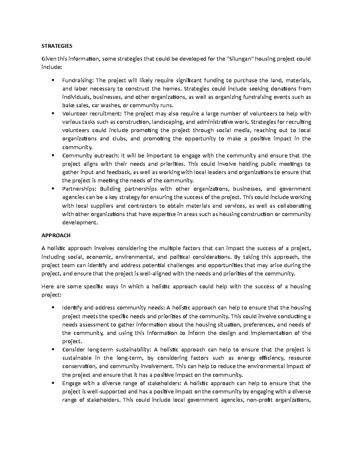 Project 2 - none - STRATEGIES Given this information, some strategies ...