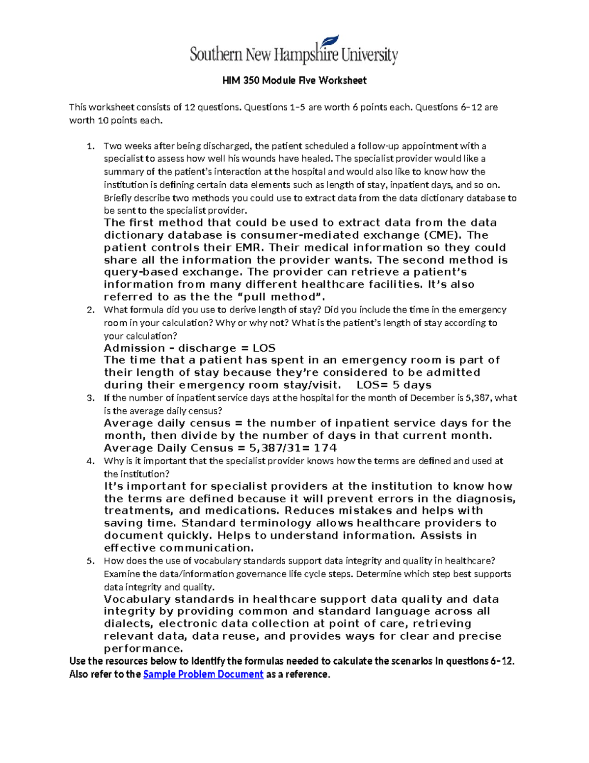 HIM350 Module FIVE Worksheet AM - HIM 350 Module Five Worksheet This ...