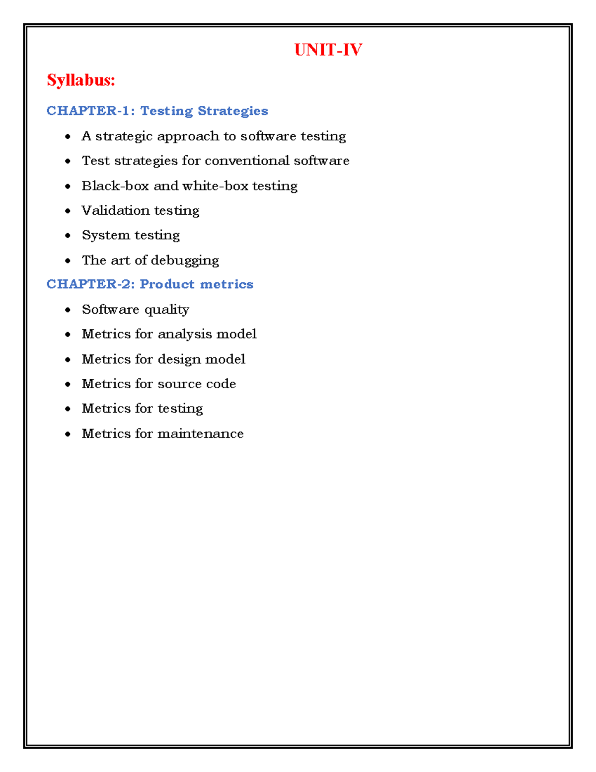UNIT-4 SE Lecture Notes - UNIT-IV Syllabus: CHAPTER-1: Testing ...