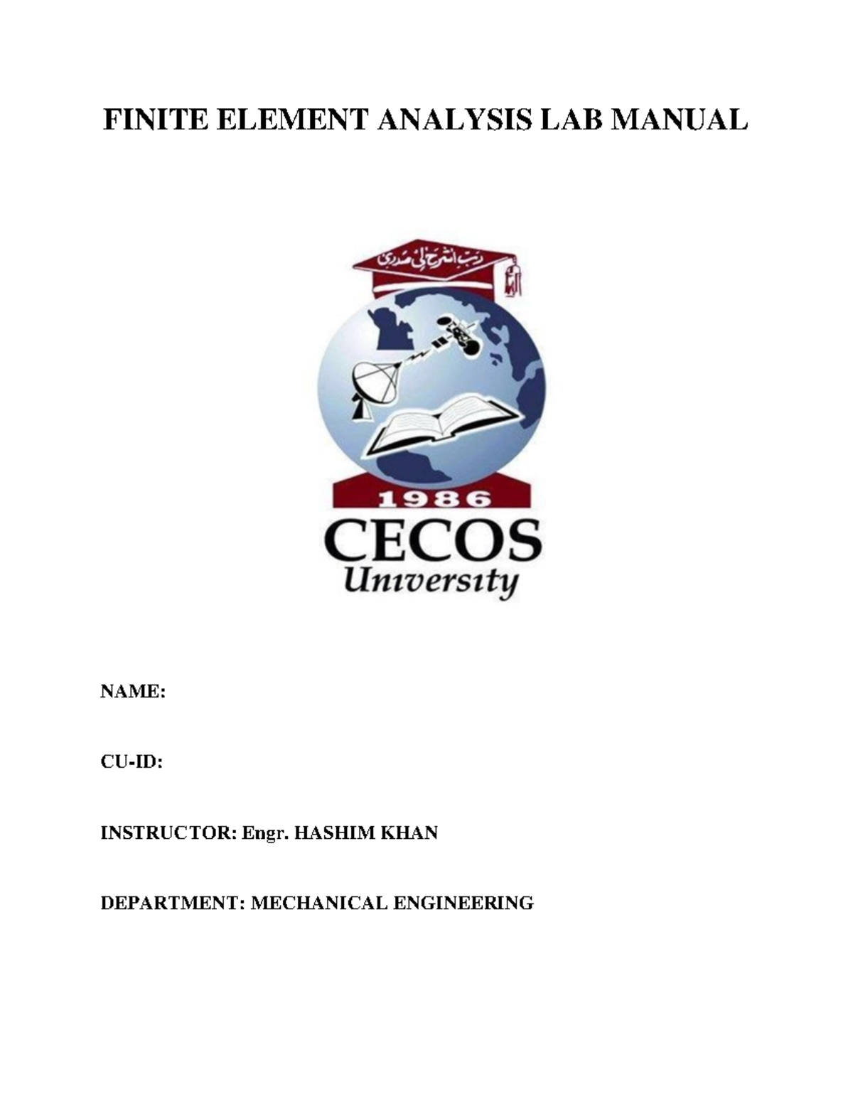 Finite Element Analysis Lab Manual Title Power System Analysis