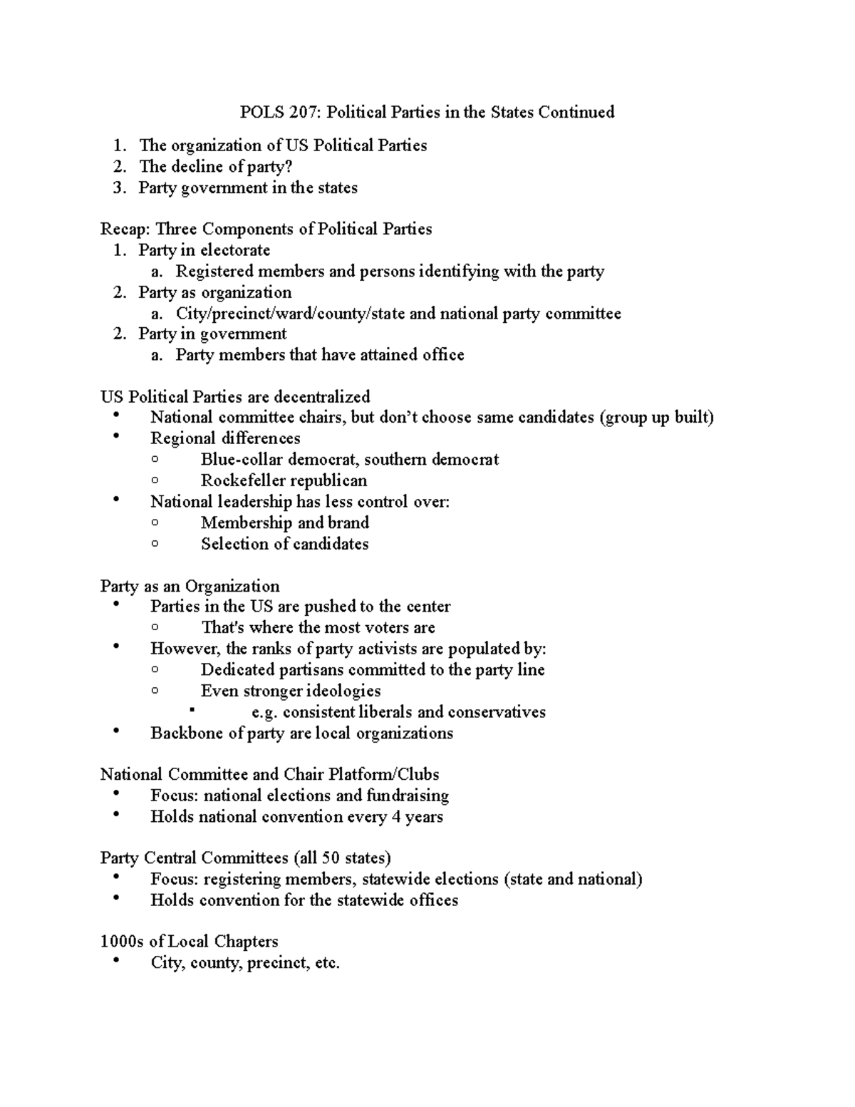 POLS 207 Political Parties in the States Continued - POLS 207 ...