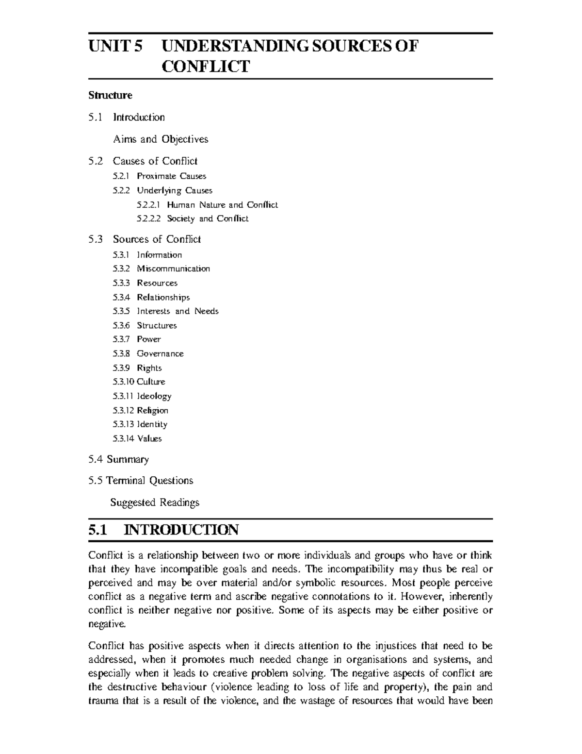 408 - UNIT 5 UNDERSTANDING SOURCES OF CONFLICT Structure 5 Introduction Aims and Objectives 5 ...