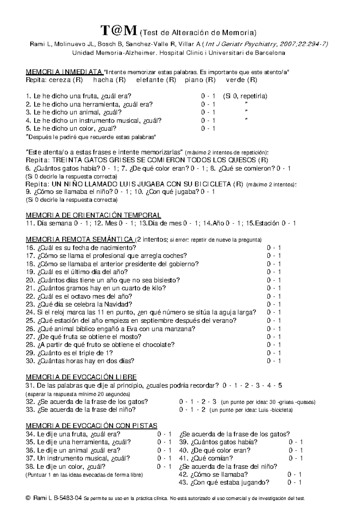 T@M - Test neuropsicología - T@M ( Test de Alteración de Memoria) Rami ...