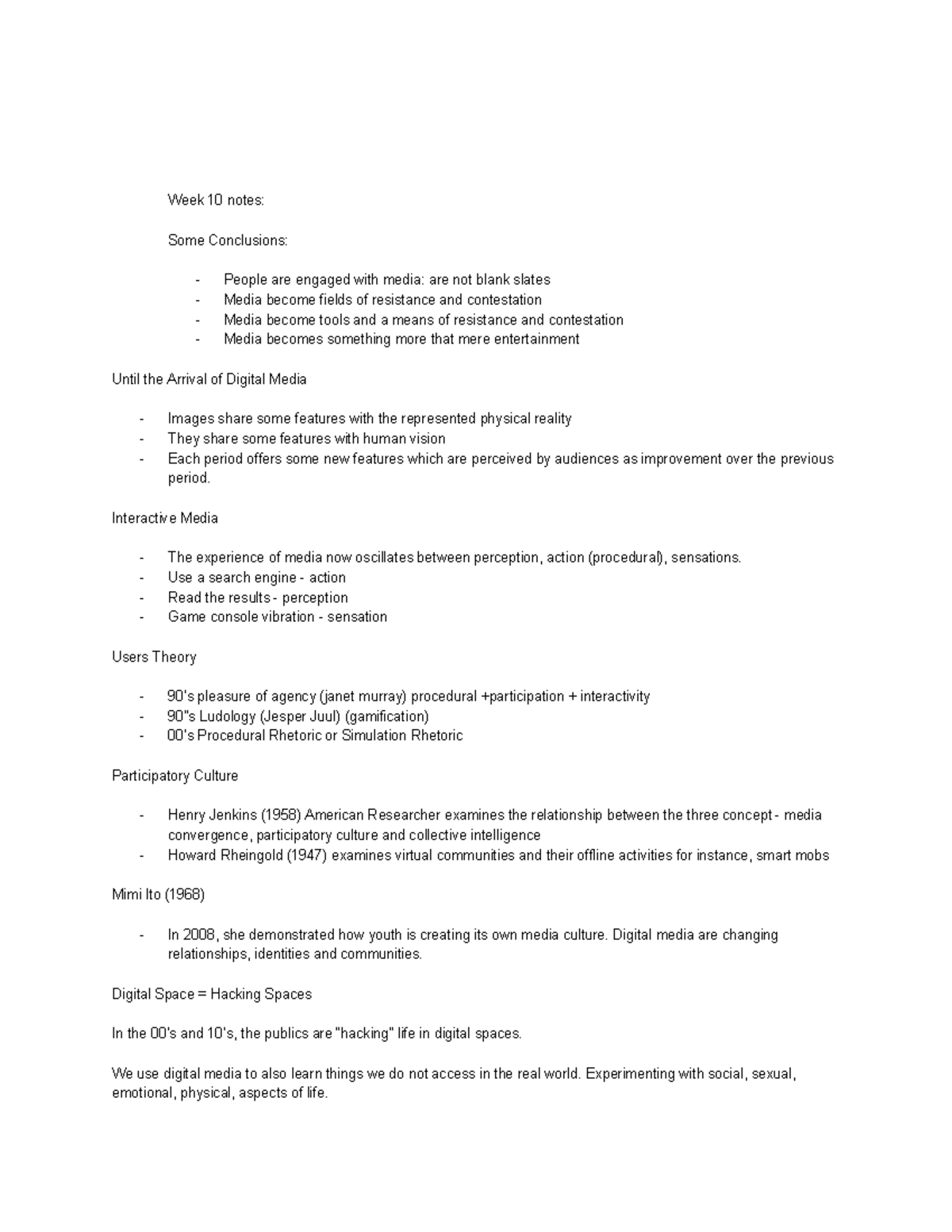 Rta101 lecture submission 10 Weekly Notes - Week 10 notes: Some ...