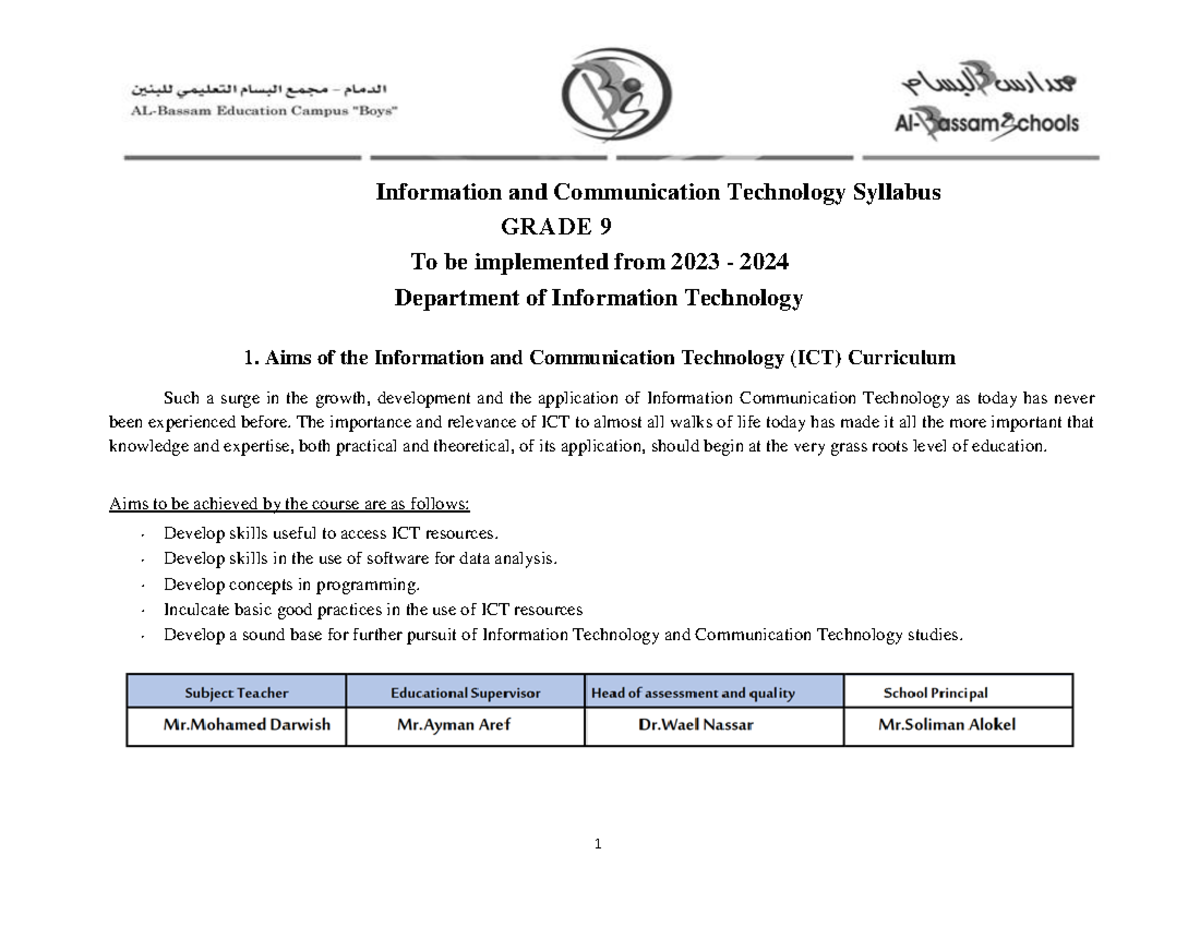 Syl ICT 9 S02 - Prepare Oct papers - Information and Communication ...