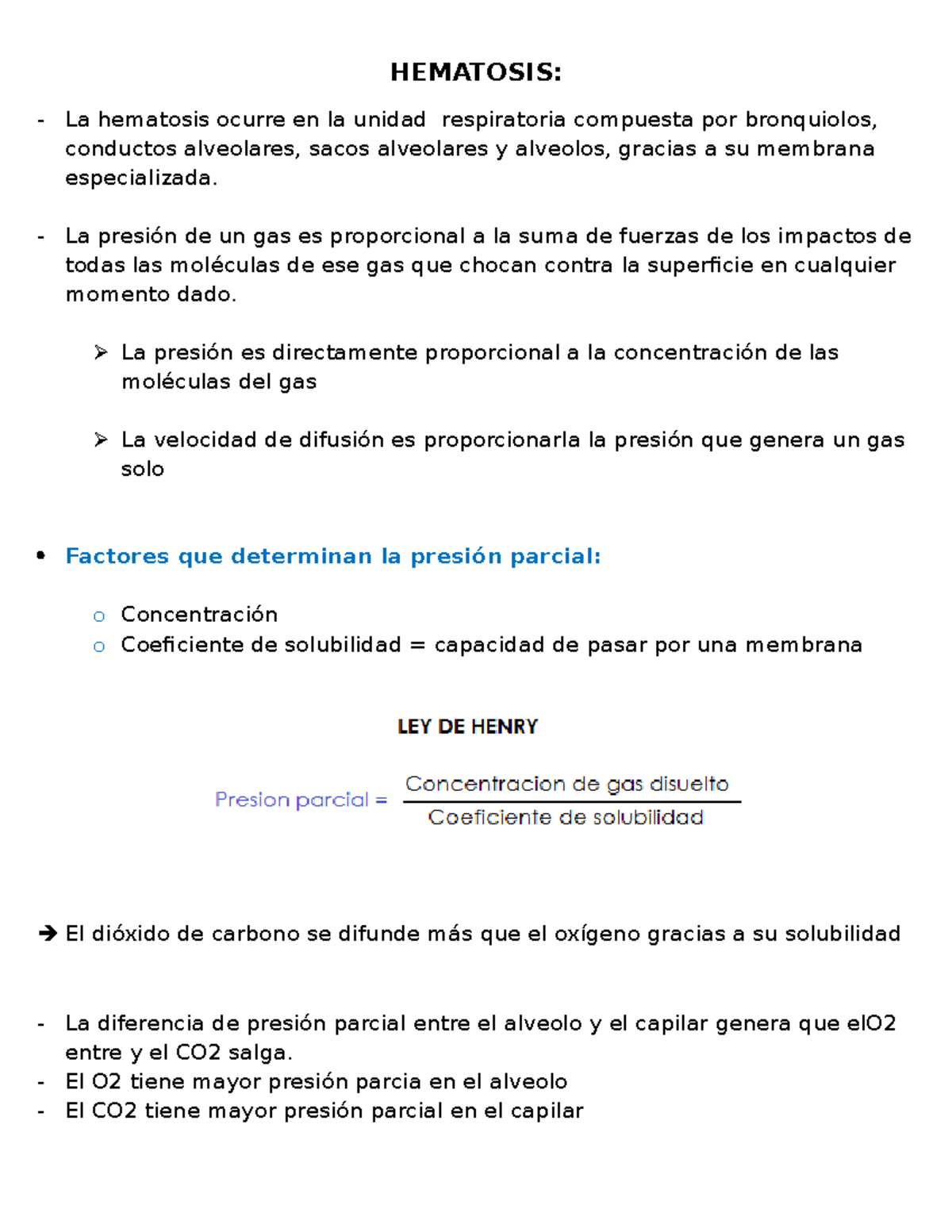 HEMATOSIS RESUMEN DE CLASE (completo y entendible) - HEMATOSIS: La hematosis ocurre en la unidad ...