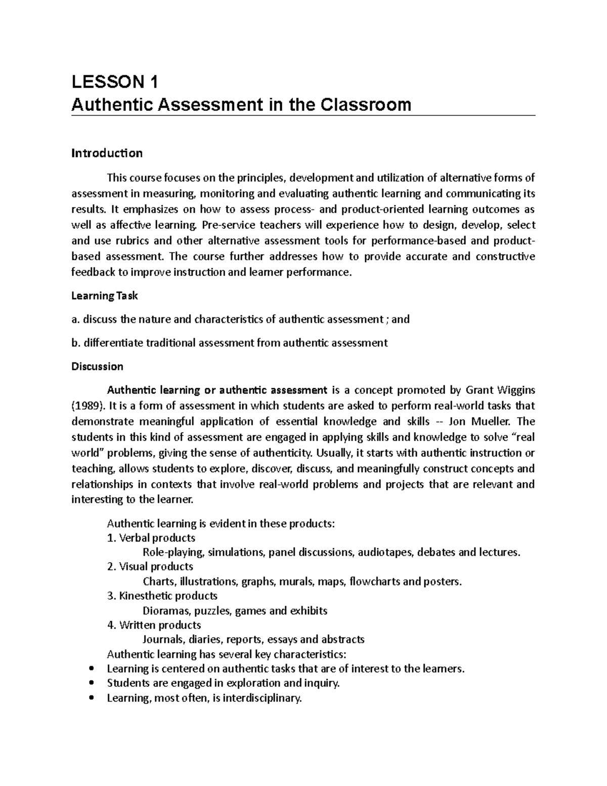 Assessment 2 Lesson 1 2022 LESSON 1 Authentic Assessment In The assessment-2-lesson-1-2022-lesson-1-authentic-assessment-in-the