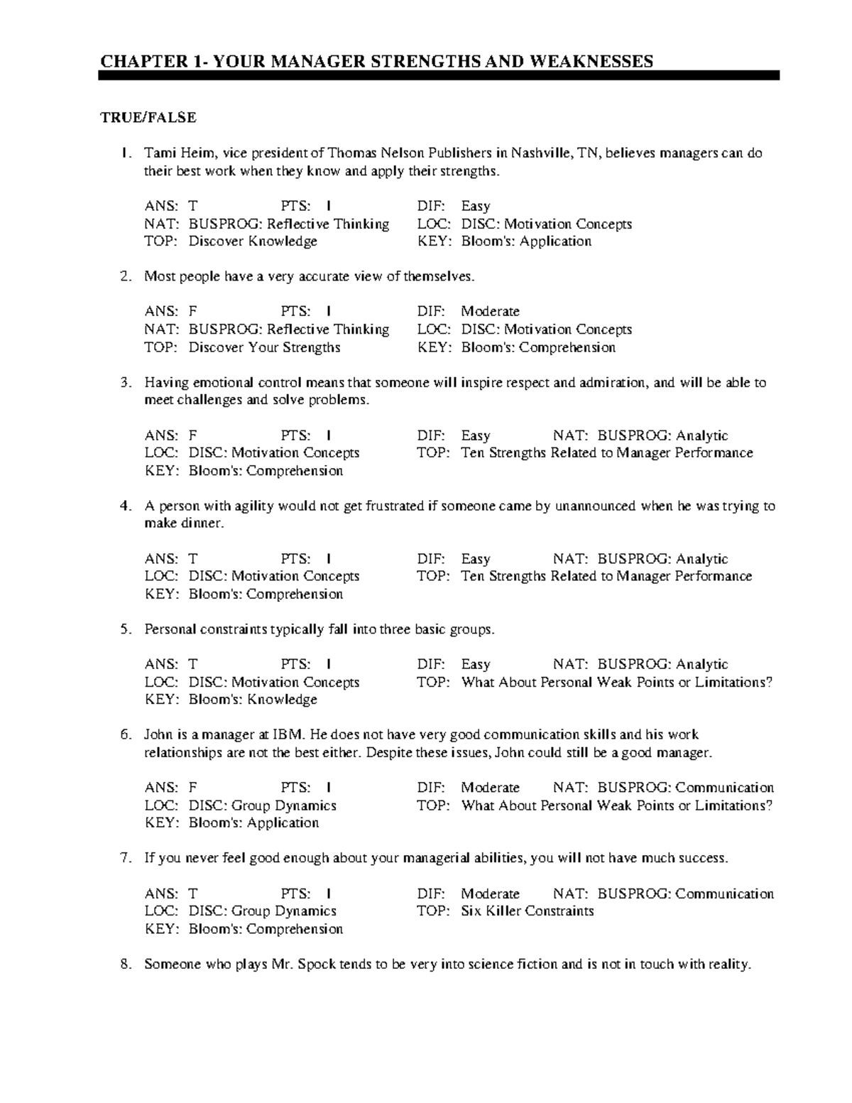 Chapter 01 v2 - quiz practice material - CHAPTER 1- YOUR MANAGER ...