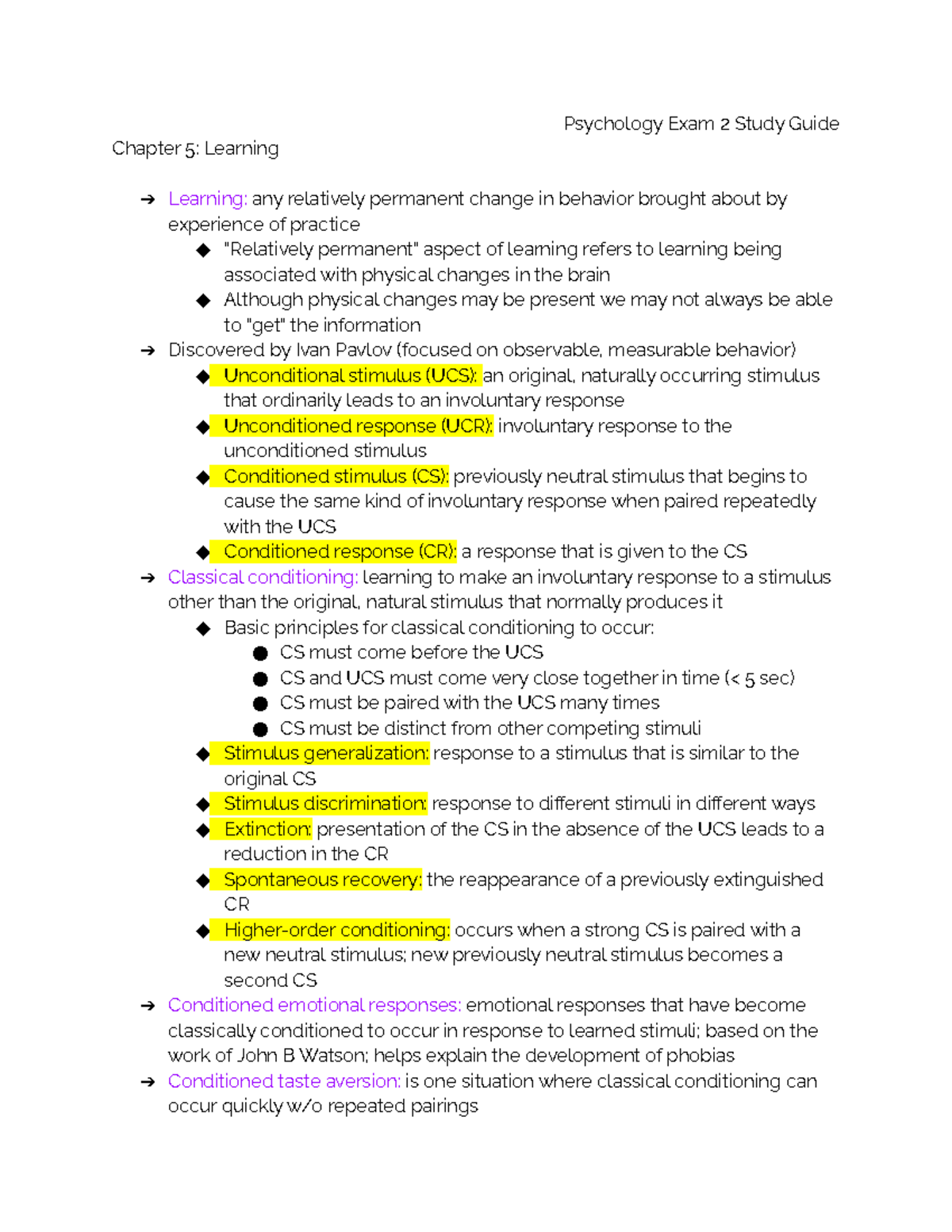 Psychology Exam 2 Study Guide - Psychology Exam 2 Study Guide Chapter 5 ...