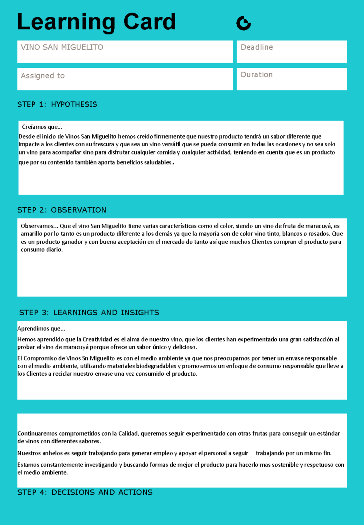 Tarjeta de aprendisaje Learning card - Learning Card STEP 1: HYPOTHESIS ...