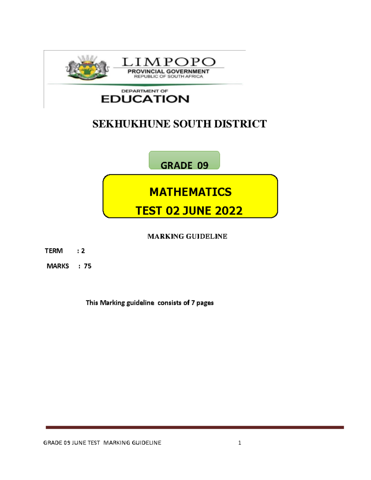 GR9 Maths Marking Guideline-1 240429 182702 - SEKHUKHUNE SOUTH DISTRICT ...