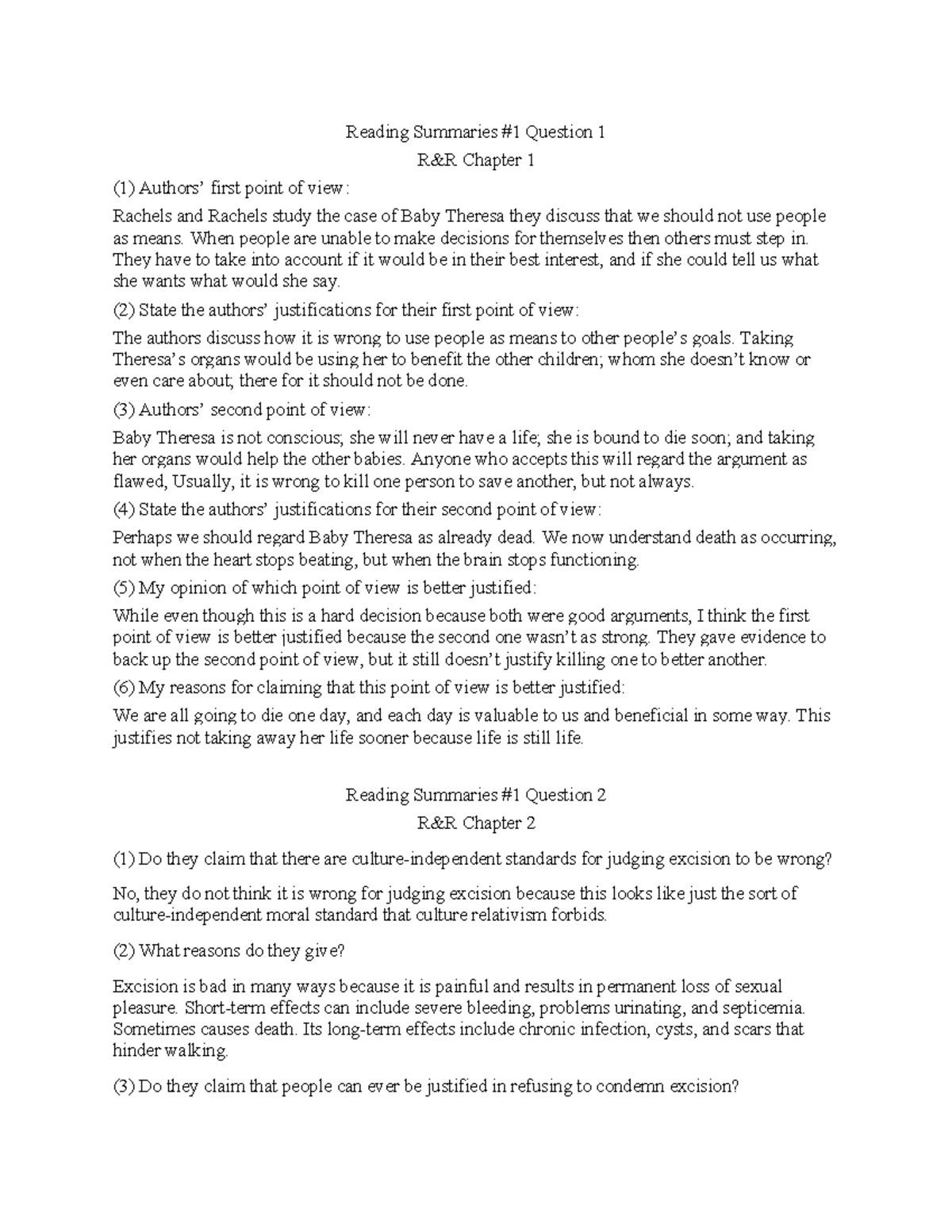 Reading Summaries #1 - coursework from the book with notes - Reading ...