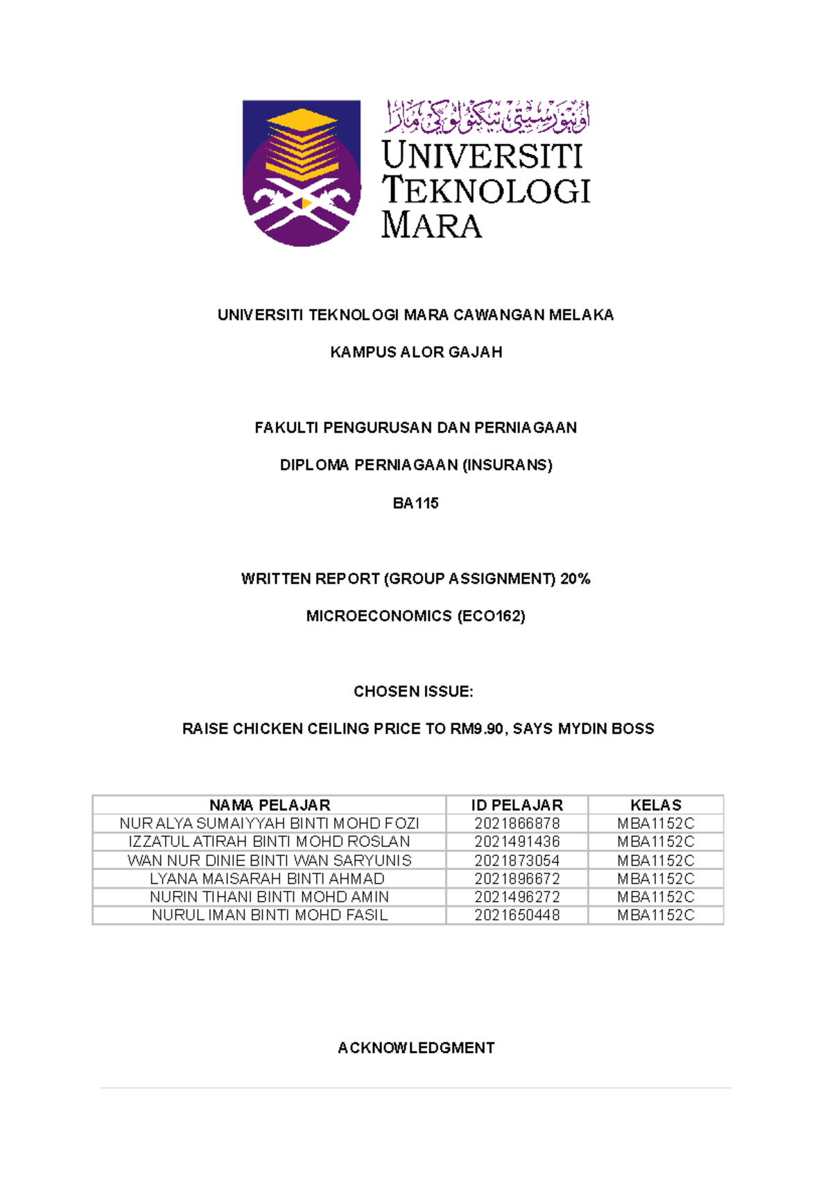 ECO162 Group Assignment - UNIVERSITI TEKNOLOGI MARA CAWANGAN MELAKA ...