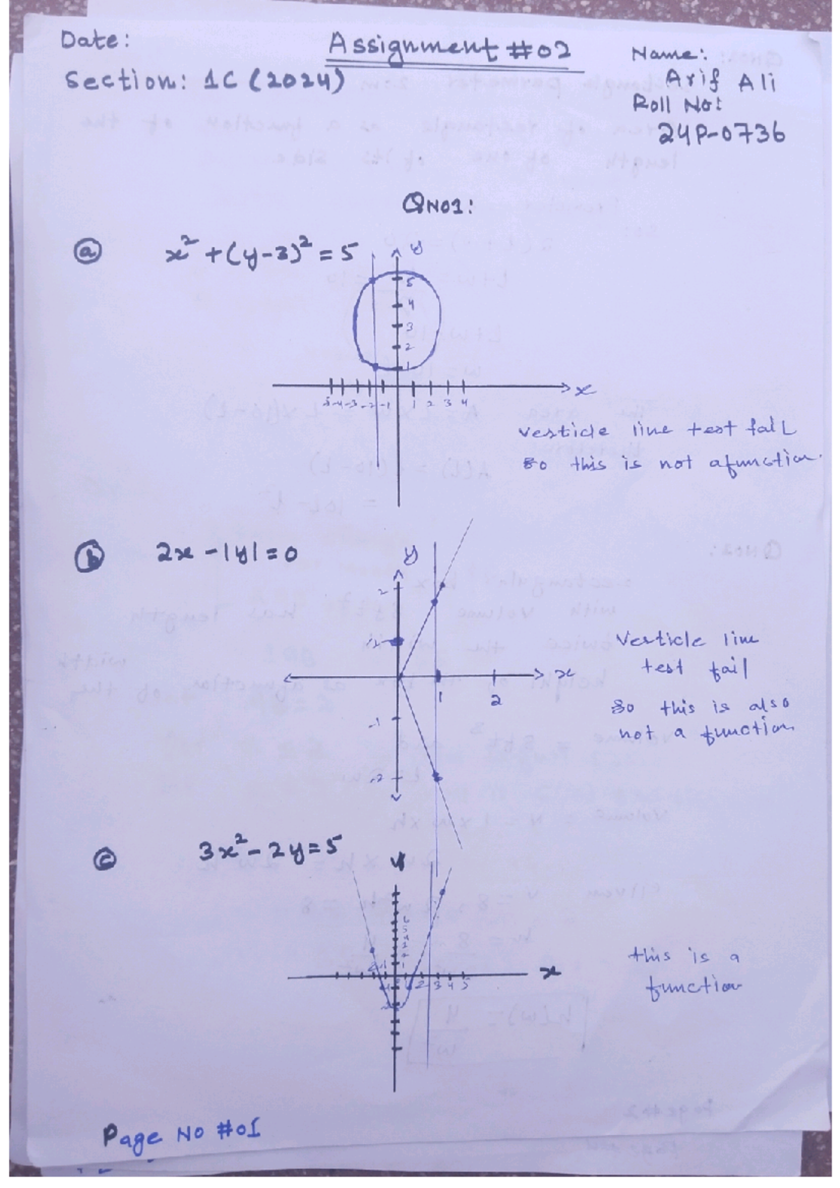 PDF Assignment#2 PRE Calculus - Date: Assignment 02 Name: section: 1C (2024) Arif Ali Roll No ...