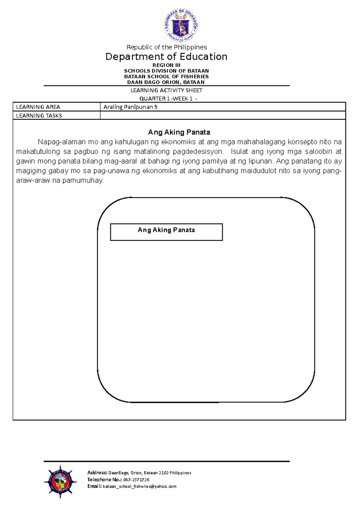 Ap 9 LAS 1 Q 1 - LECTURE - Department of Education REGION III SCHOOLS ...