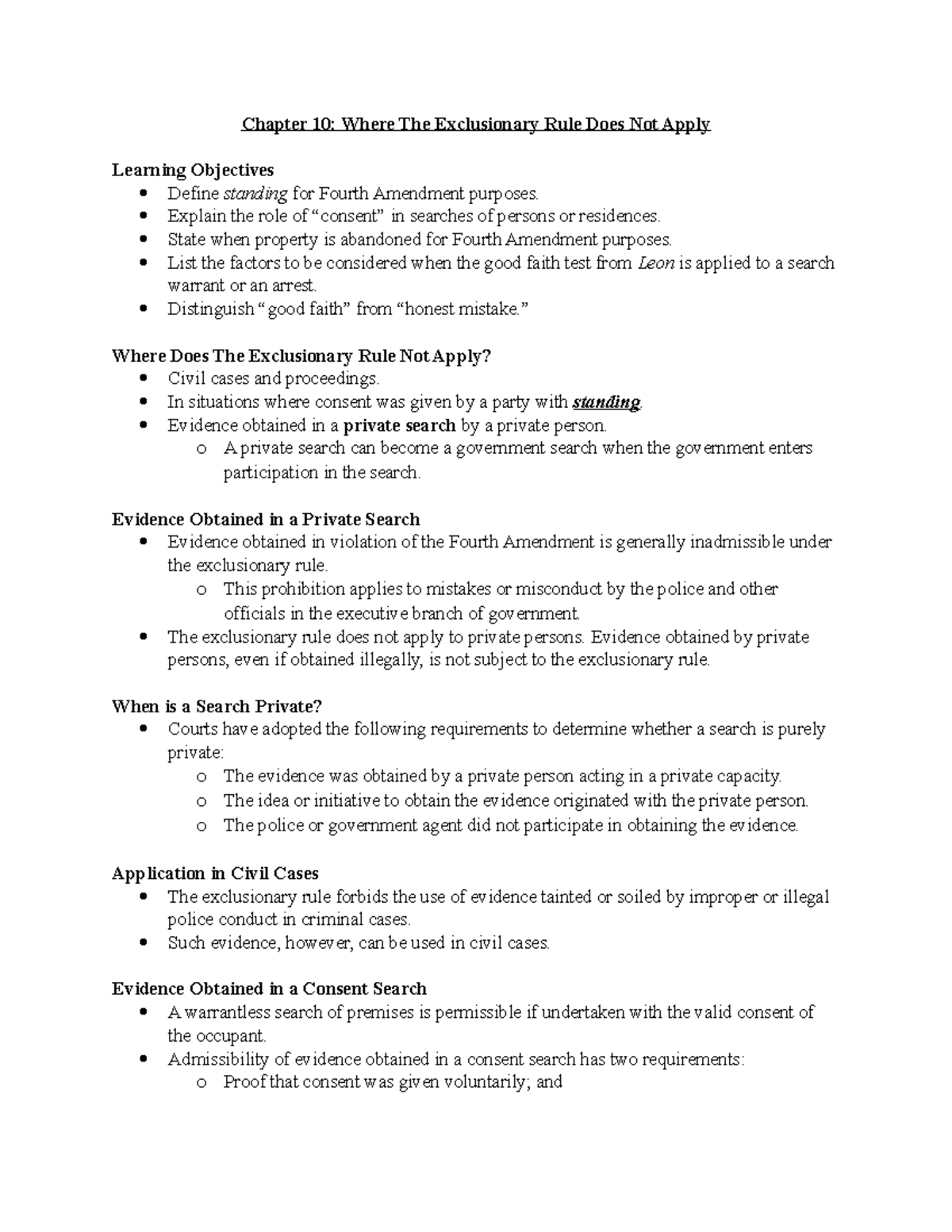Chapter 10 Power Point - Notes - Chapter 10: Where The Exclusionary ...
