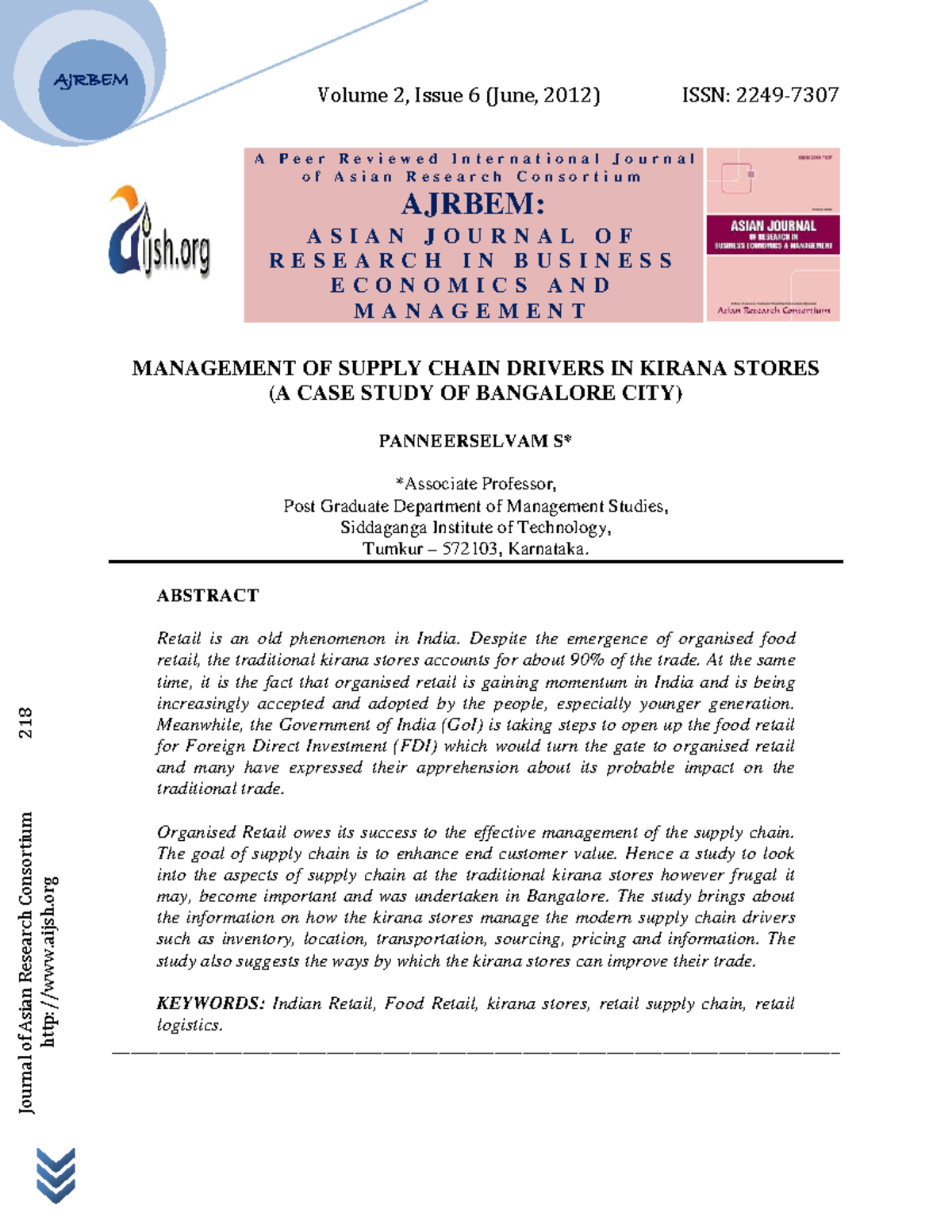 Scm drivers kirana stores bangalore 2012 - Volume 2, Issue 6 (June ...