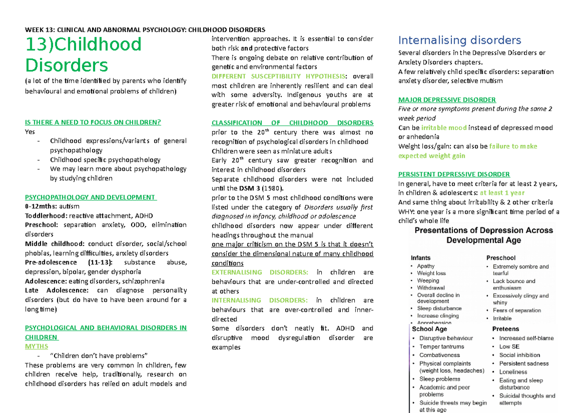 Week 13- Childhood Disorders - 13)Childhood Disorders (a lot of the ...