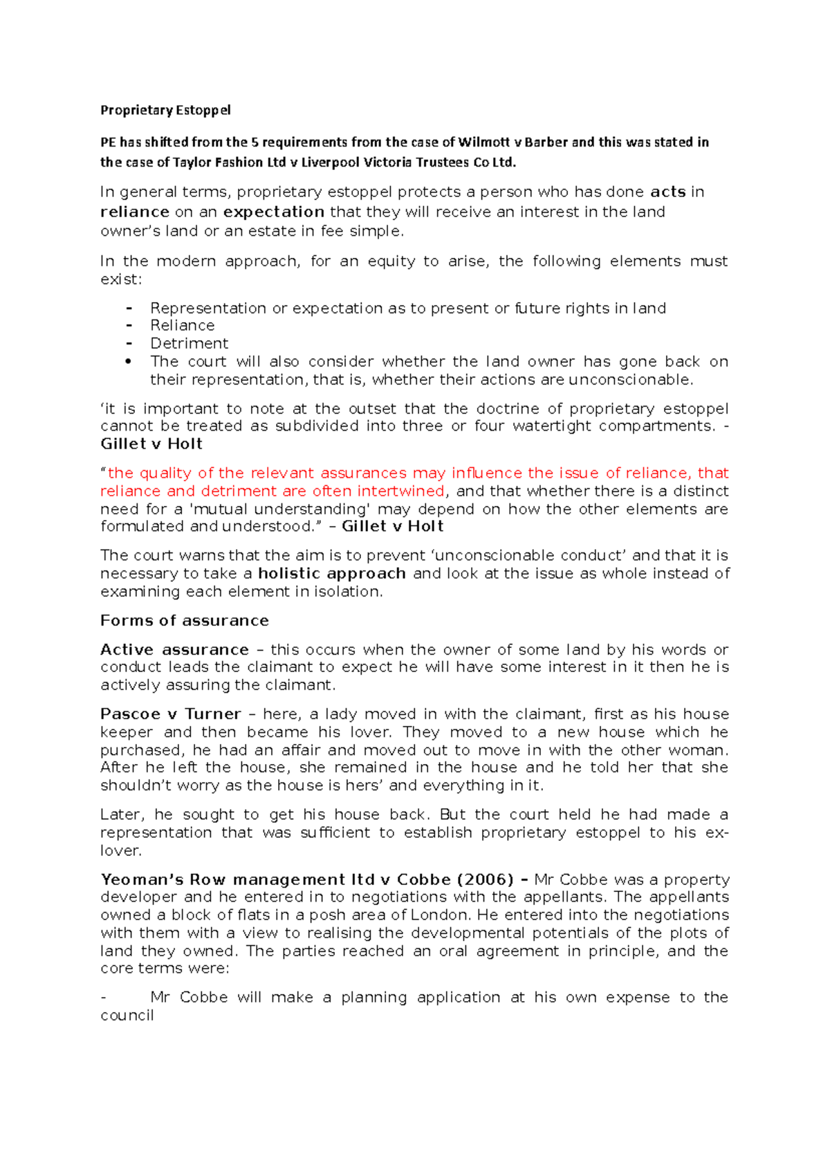 Proprietary Estoppel personal notes - Proprietary Estoppel PE has ...