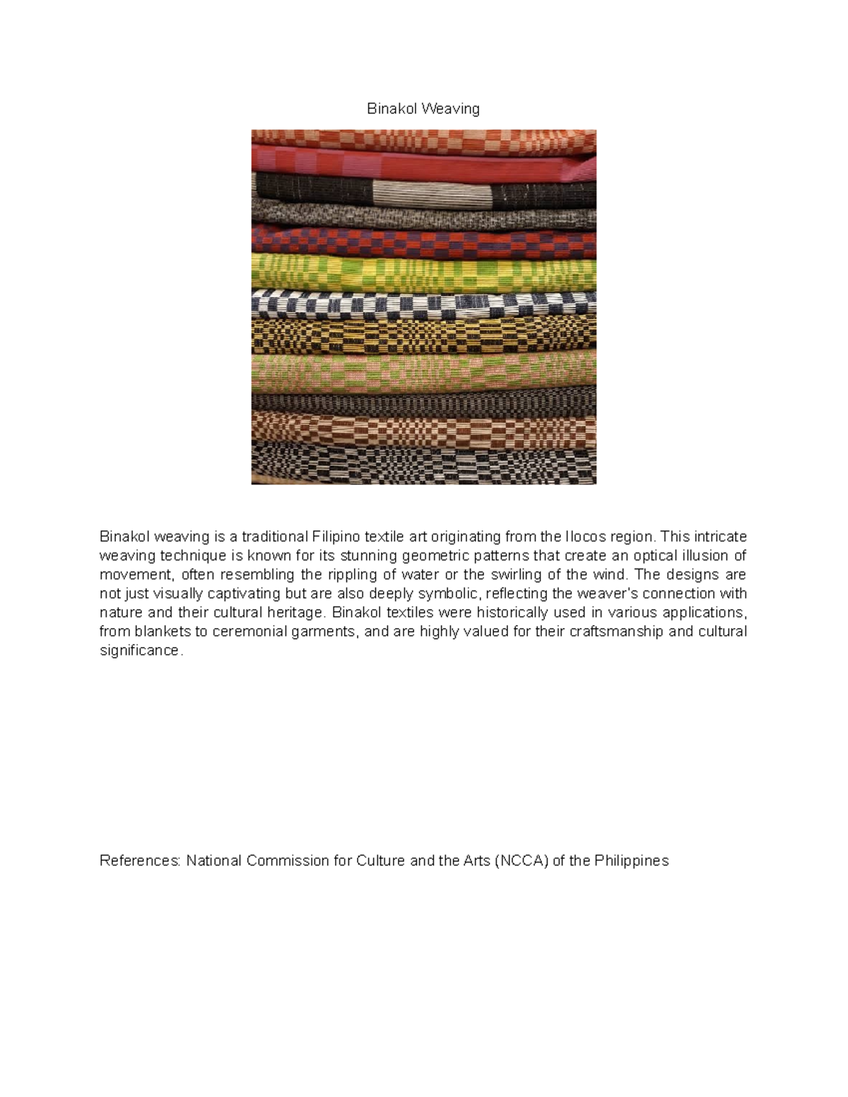 Binakol Weaving - Binakol Weaving Binakol weaving is a traditional ...