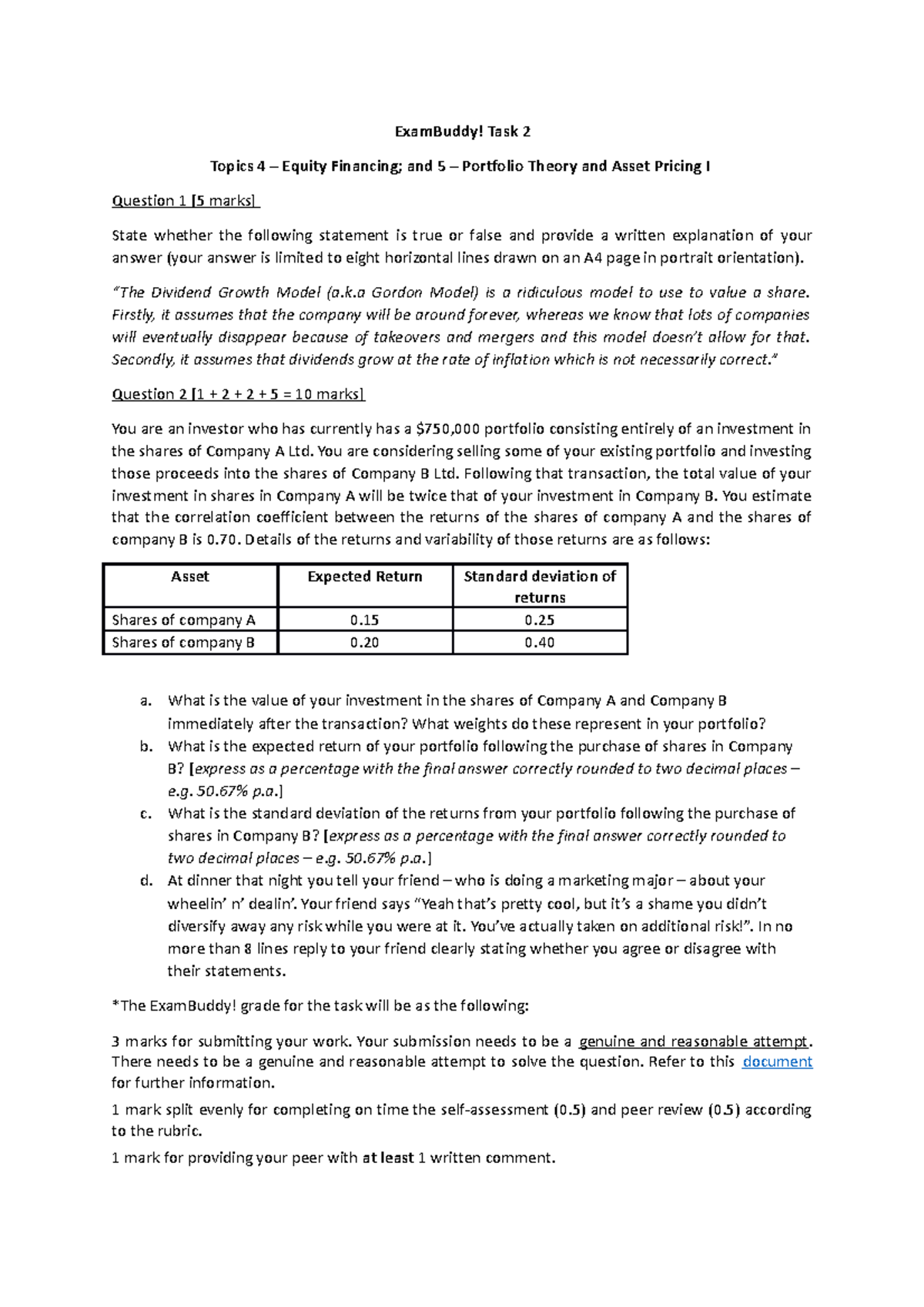 Feedback Questions topics 4 and 5 final - ExamBuddy! Task 2 Topics 4 ...