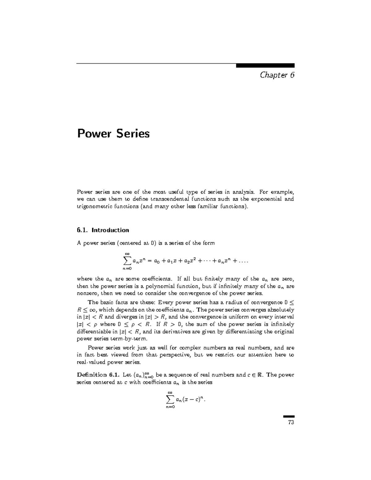 Intro analysis ch6 - tutorial - Chapter 6 Power Series Power series are ...
