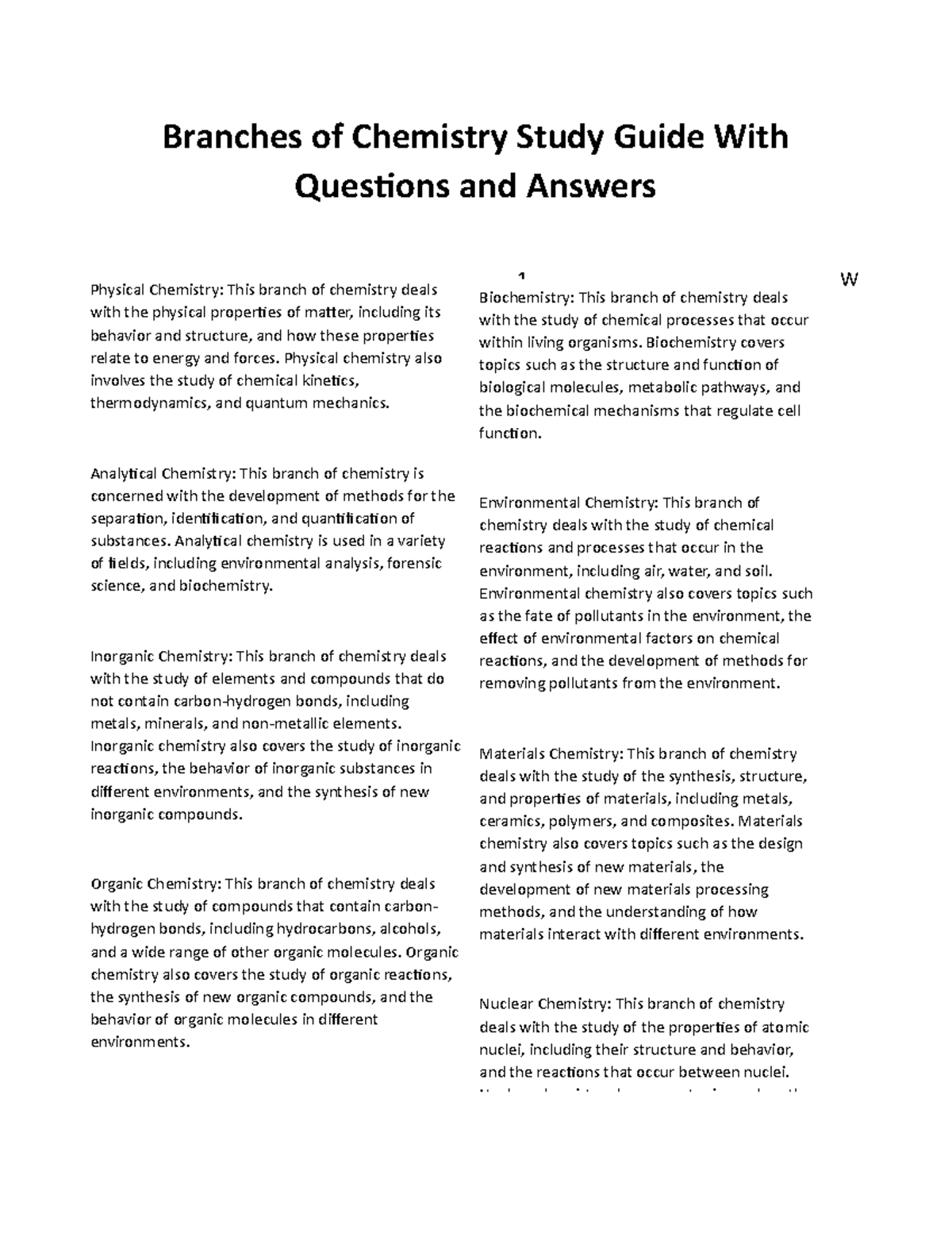 Branches of Chemistry Study Guide - W h a t Physical Chemistry: This ...