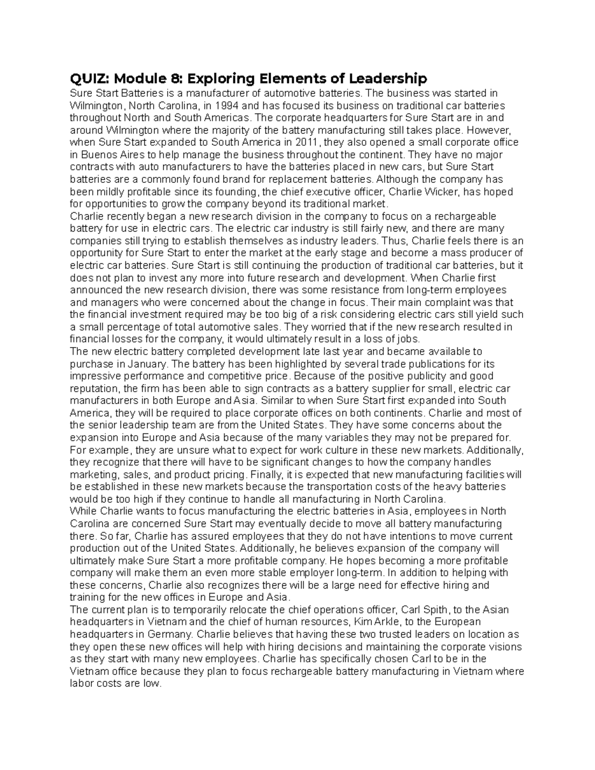 QUIZ Module 8 Exploring Elements of Leadership - QUIZ: Module 8 ...
