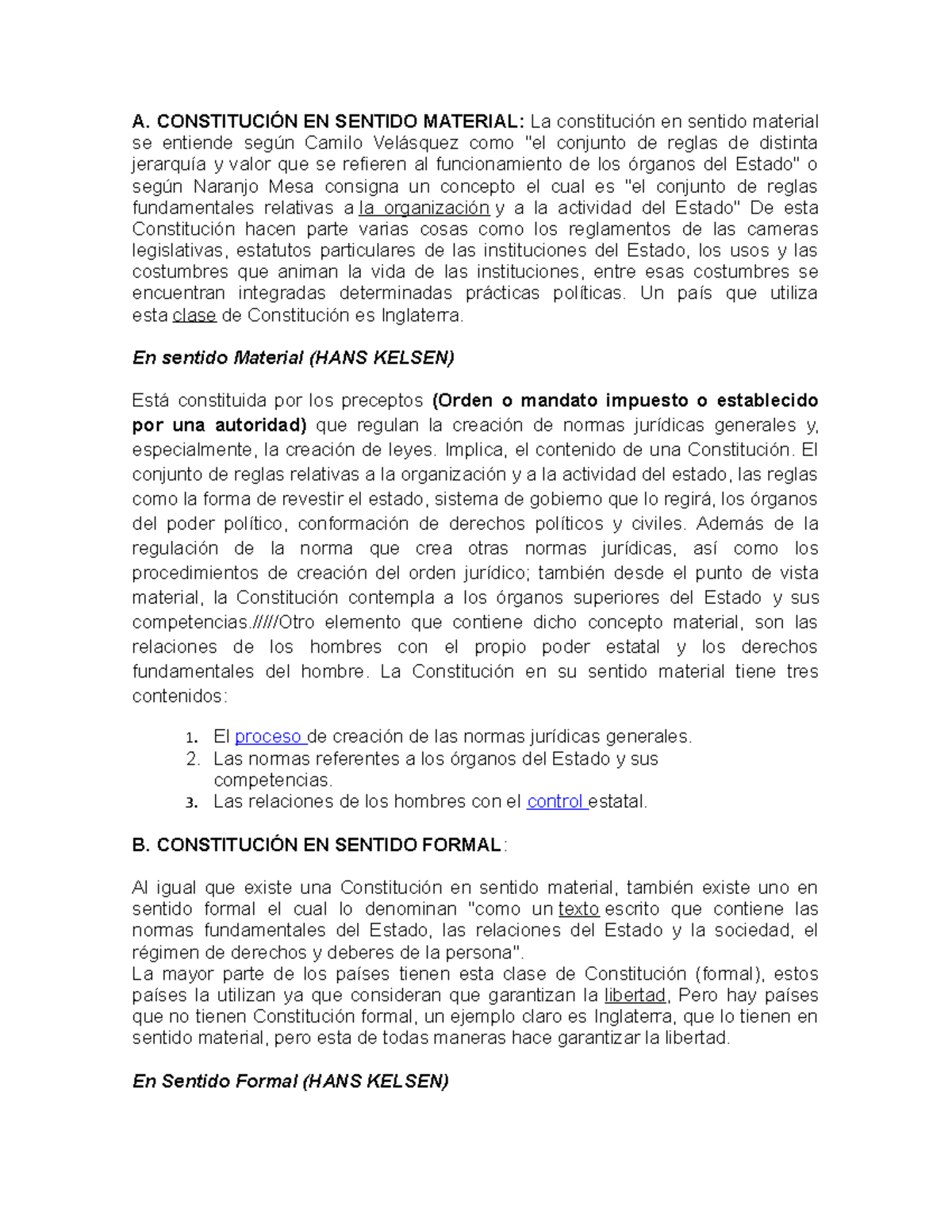 Constitucion formal y material - A. CONSTITUCIÓN EN SENTIDO MATERIAL ...