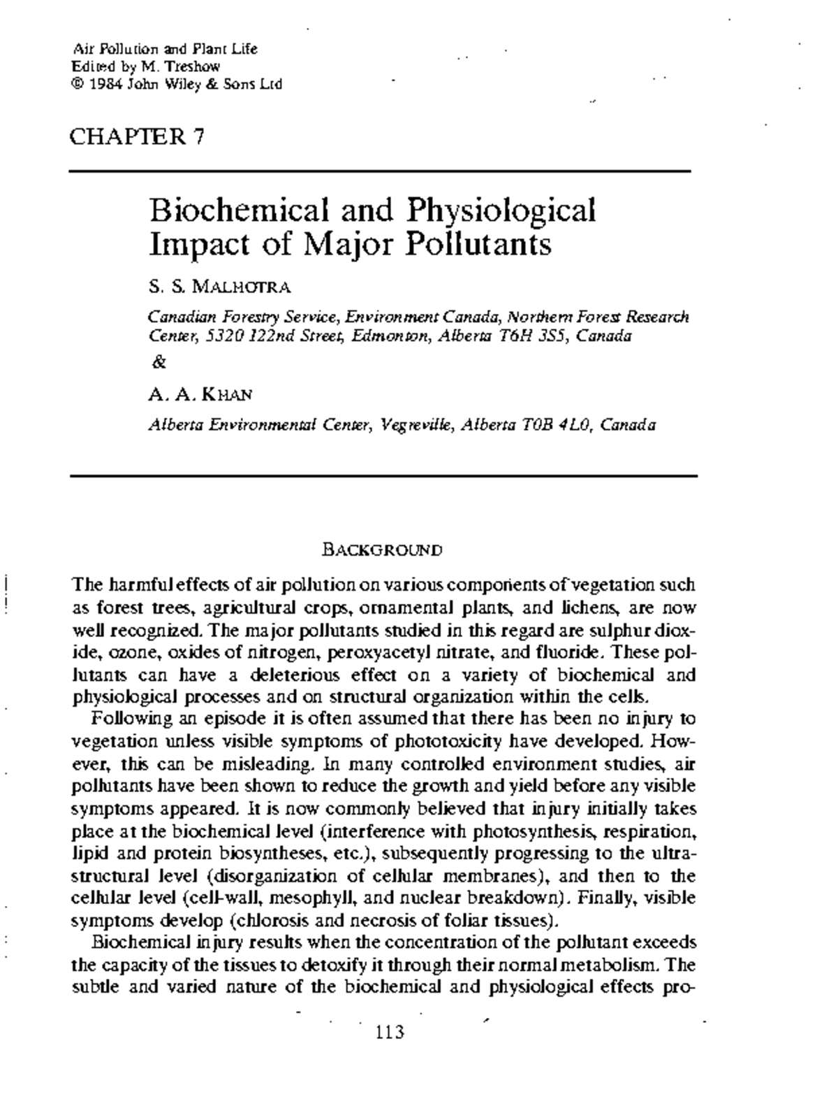 Biochemical and Physiological Impact of Major Pollutants - Air ...