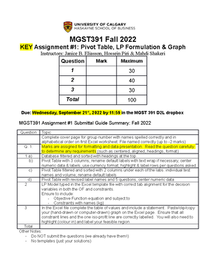 MGST391 Fall 2022 Ass't 2 LP Opt Questions - MGST391: Fall 2022 Ass’t ...