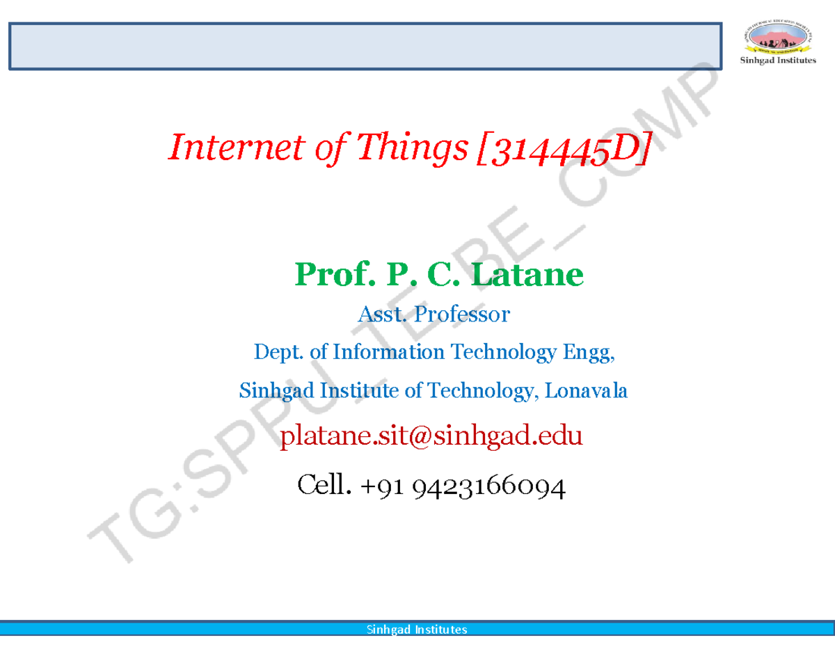 IOT unit-3 by Sinhgad CLG - Internet of Things [314445D]Internet of ...