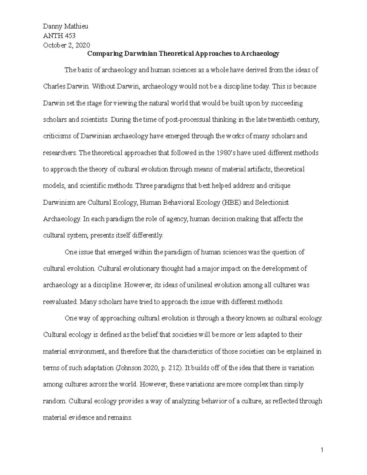 Critical Reaction Paper #2 - Danny Mathieu ANTH 453 October 2, 2020 ...