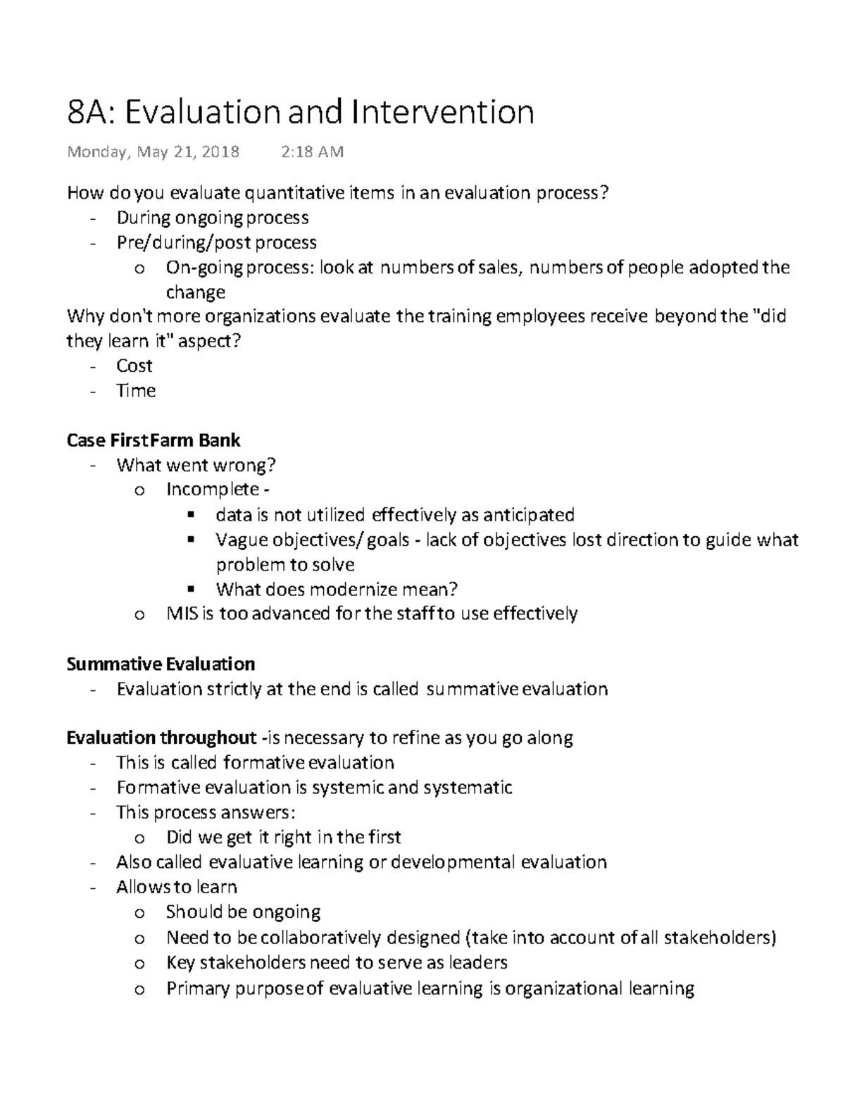 8A Evaluation and Intervention - 8A: Evaluation and Intervention Monday ...