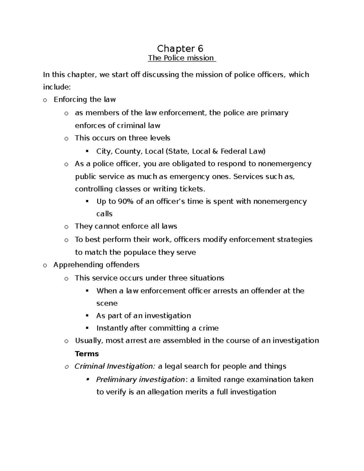 Chapter 6 - notes - Police mission - Chapter 6 The Police mission In ...