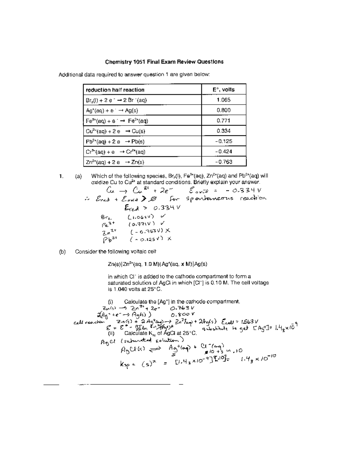 Seminar assignments - Chemistry 1051 final exam review questions with ...