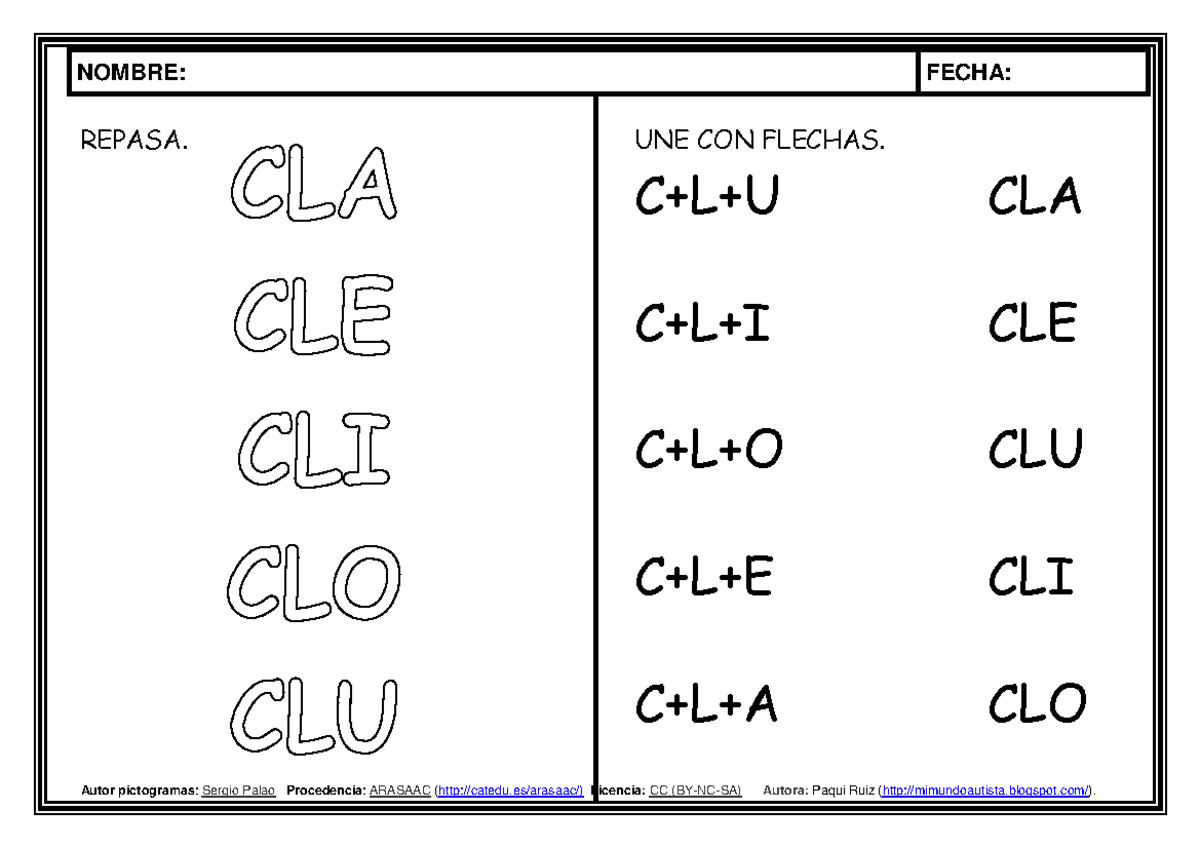 SILABA CL SILABA - FECHA: Autor pictogramas : Sergio Palao Procedencia ...