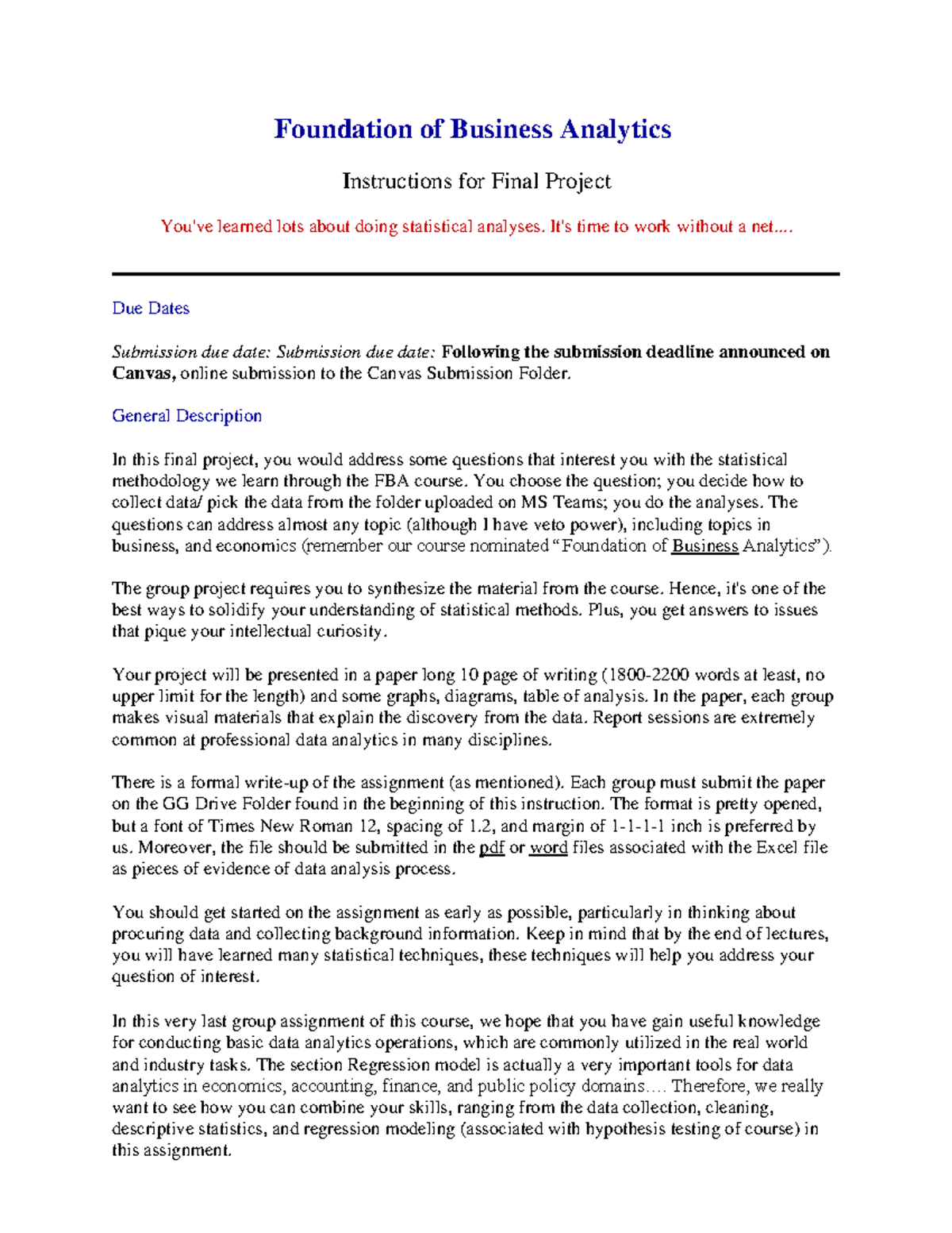 Final Project Instruction-Option 2 - Foundation of Business Analytics ...