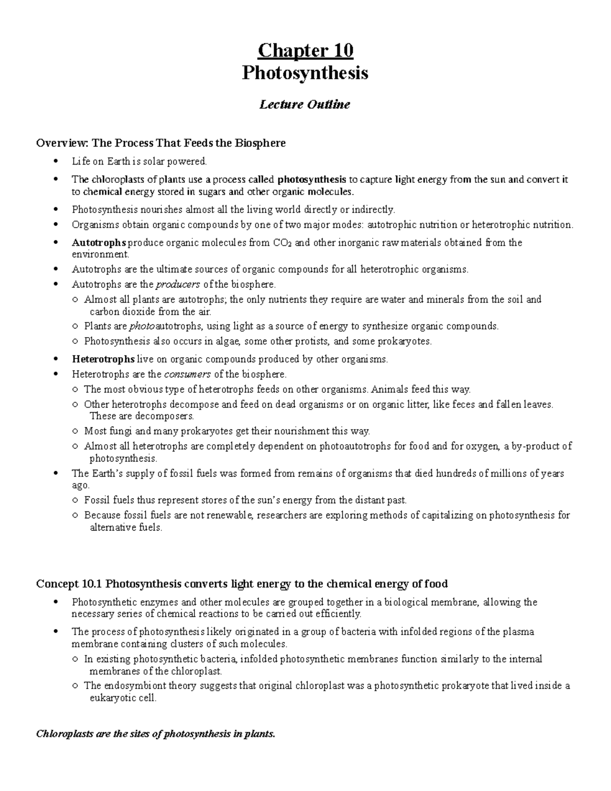 Chapter 10 and 12 additional study material - Chapter 10 Photosynthesis ...