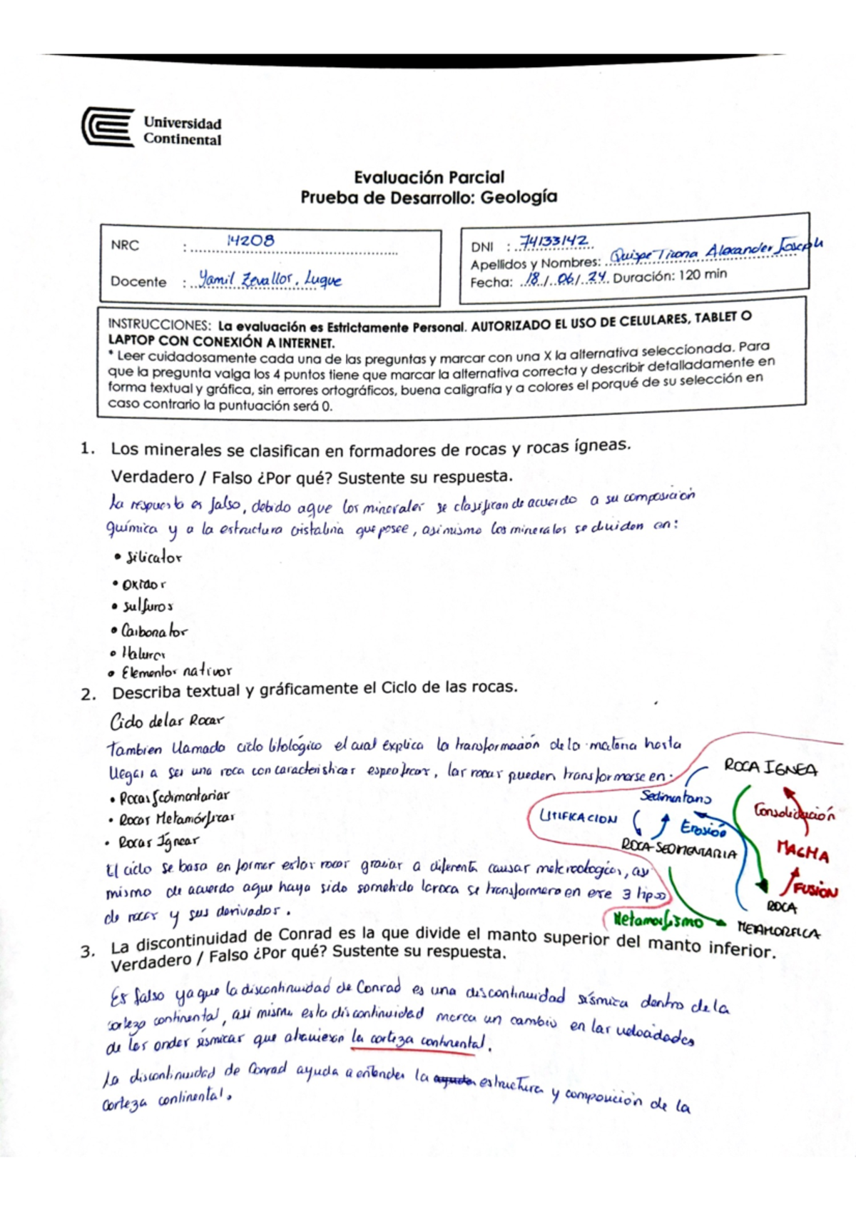 Documento 6 - Universidad Continental Evaluación Parcial Prueba de Desarrollo: Geología NRC ...