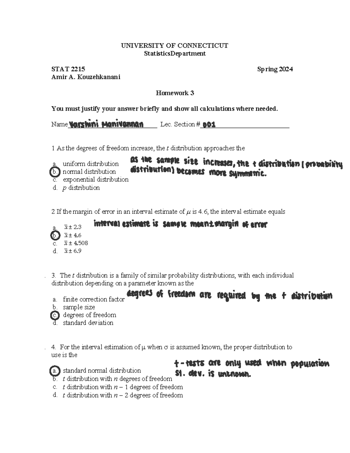 STAT2215Homework - UNIVERSITY OF CONNECTICUT StatisticsDepartment STAT ...