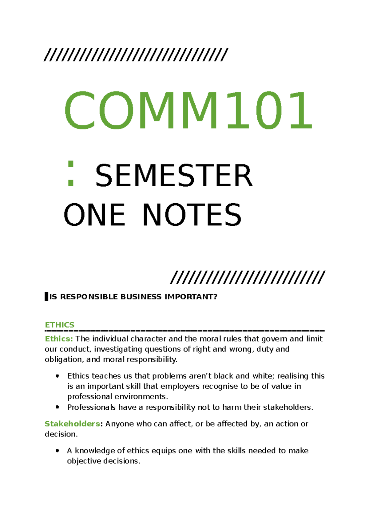 COMM101 Semester One Notes - /////////////////////////////// COMM ...