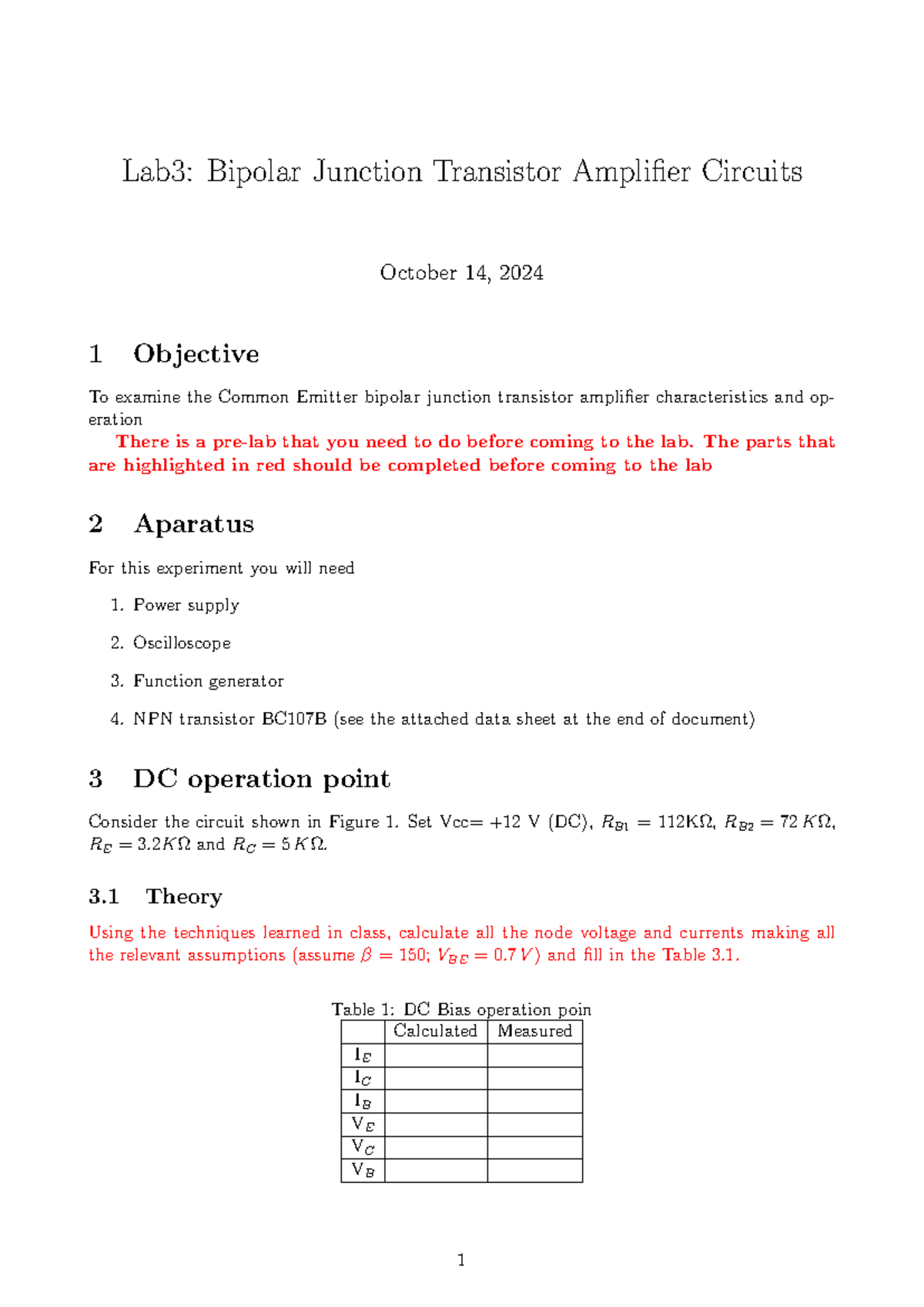 Lab3 - Transistors - Lab3: Bipolar Junction Transistor Amplifier ...