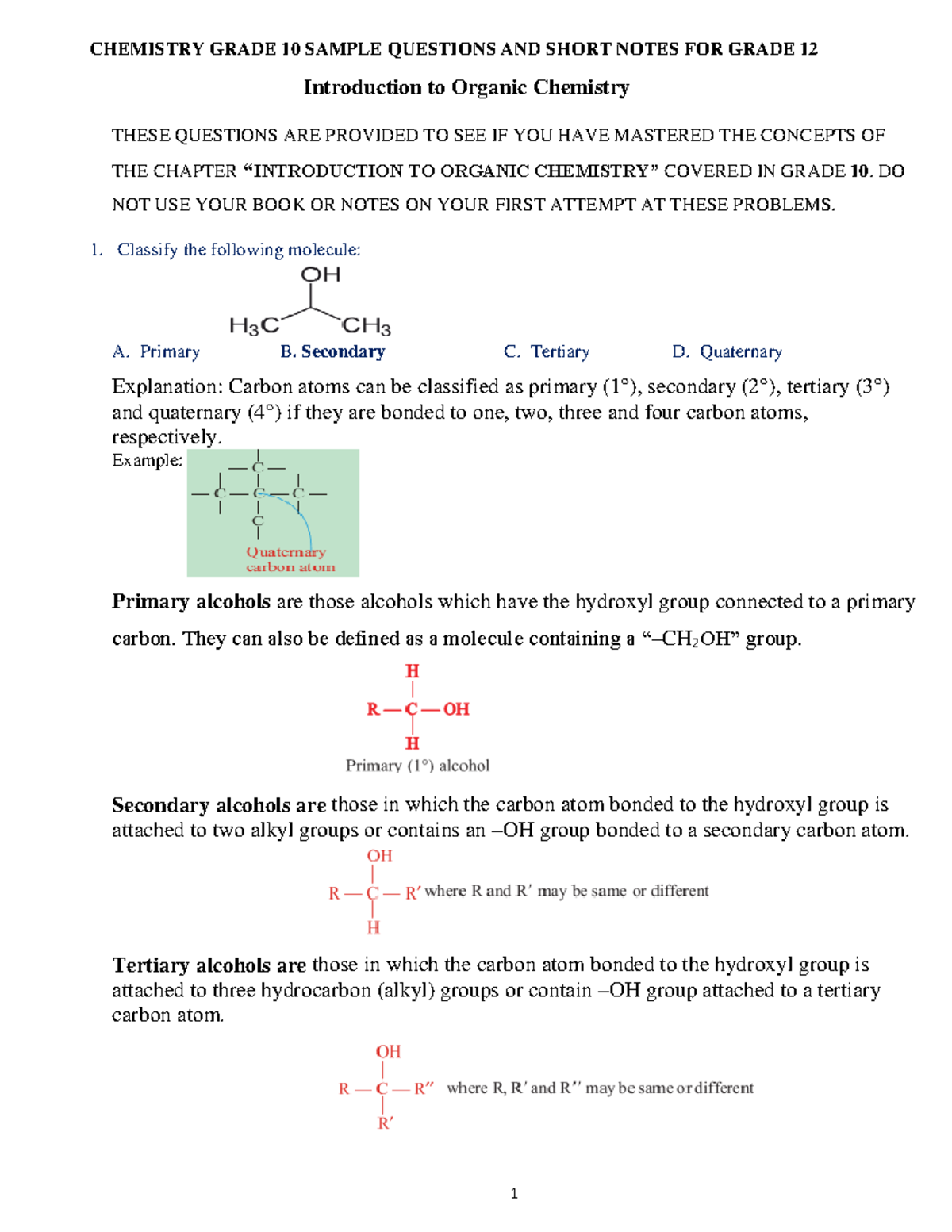 Introduction TO Organic Chemistry, PART-2 - CHEMISTRY GRADE 10 SAMPLE ...