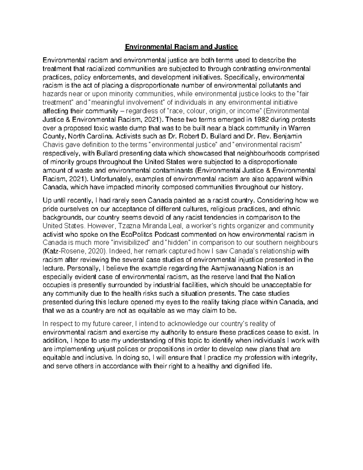 Environmental Justice Reflection Example 3 - Environmental Racism and ...