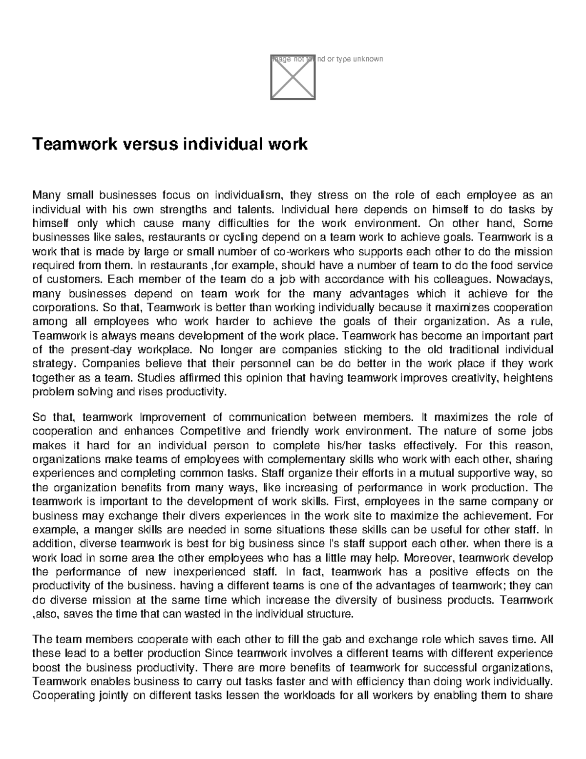 Teamwork versus individual work - Image not found or type unknown ...