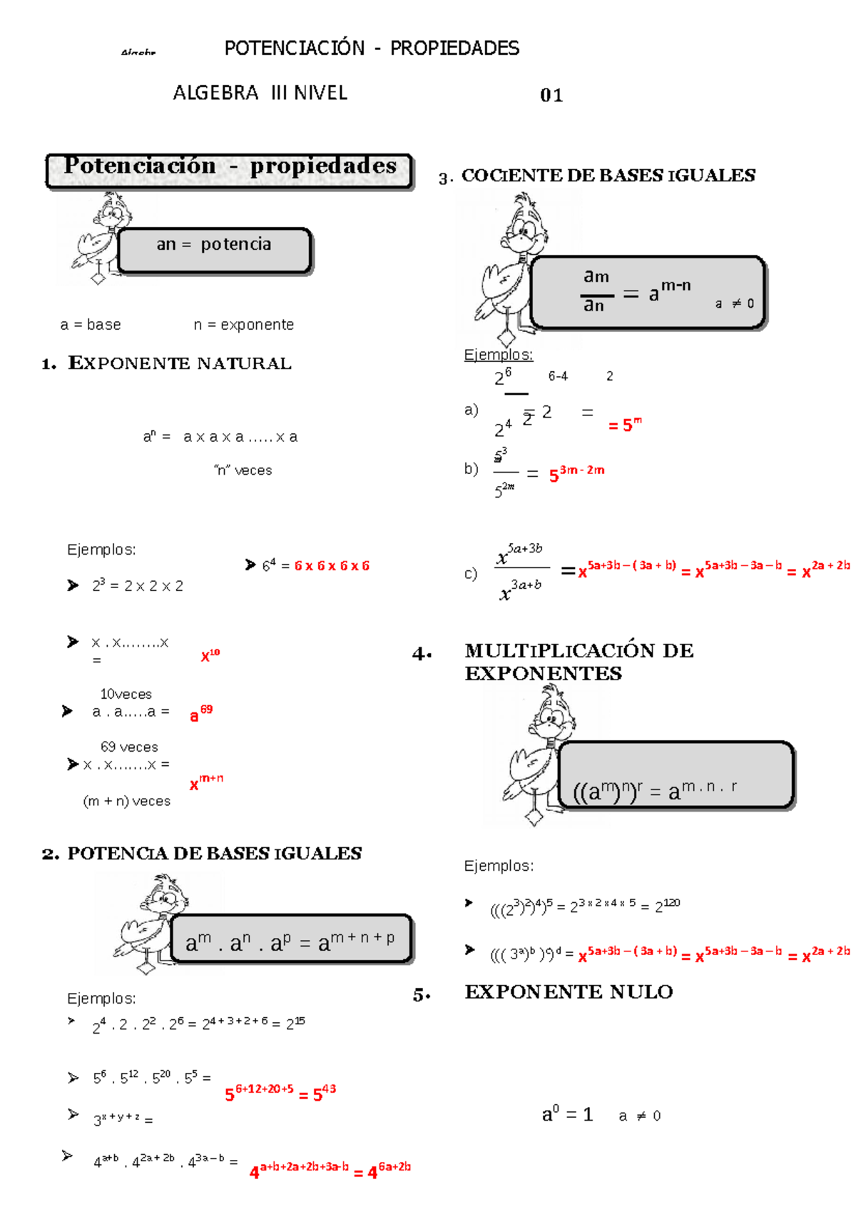 Teoría DE Exponentes - rtrtrtrt - Potenciación - propiedades an ...