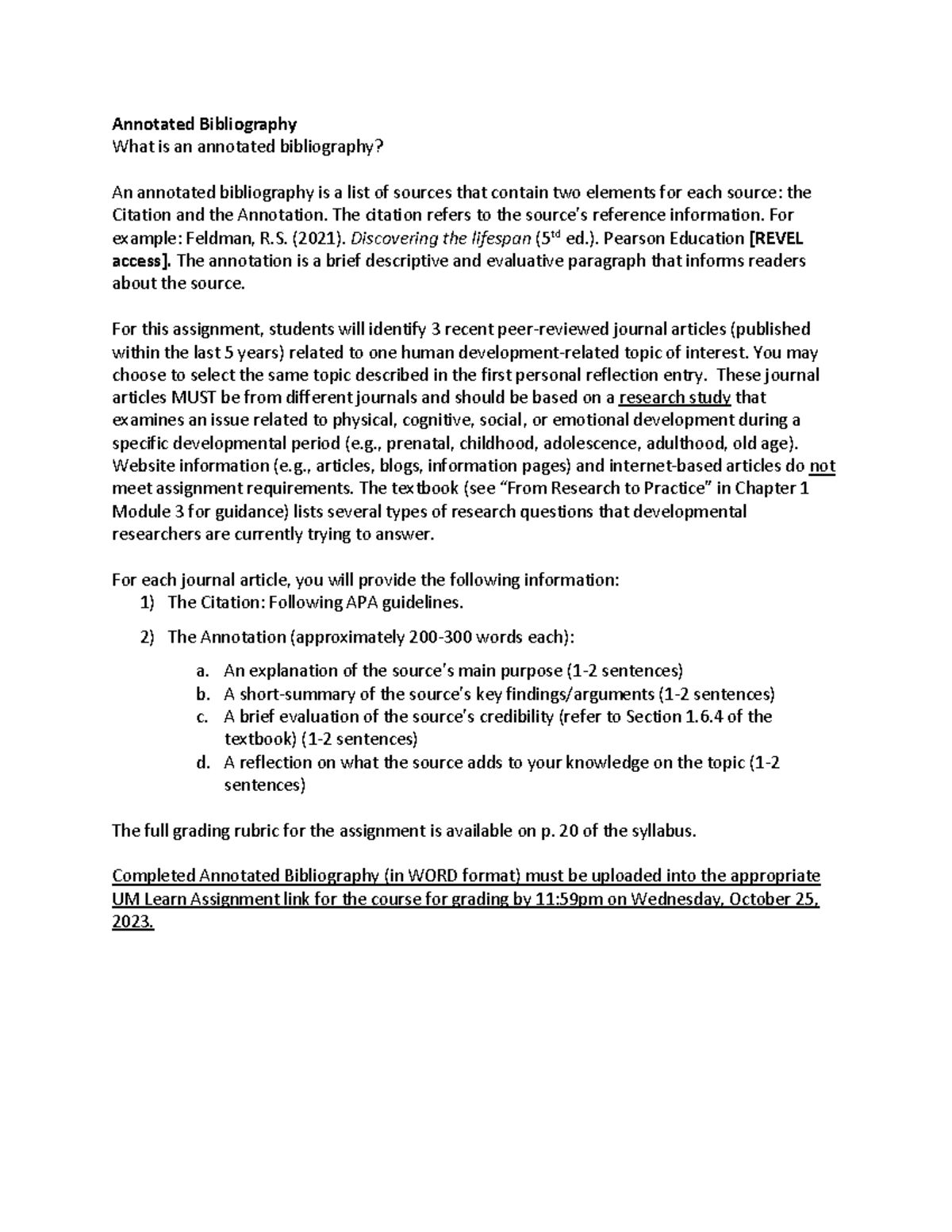 Annotated Bibliography - The citation refers to the source’s reference ...