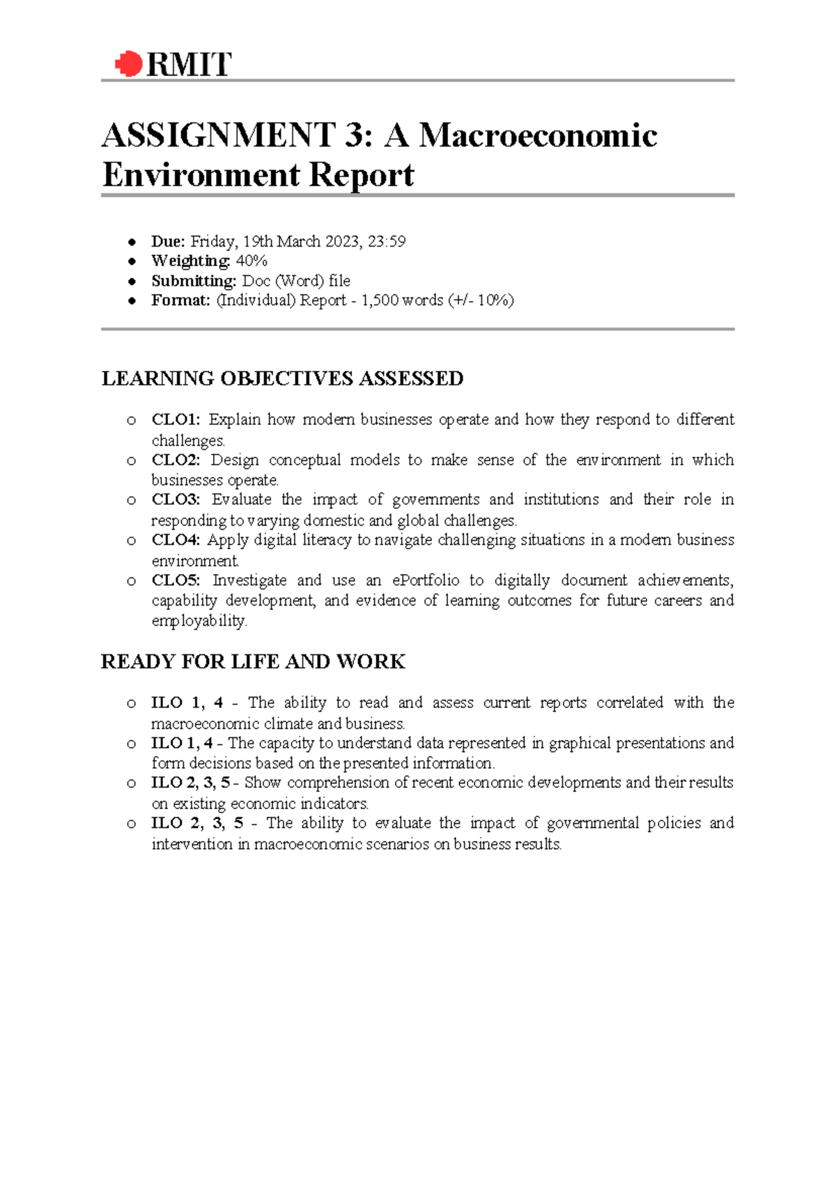 Assignment 3: A Macroeconomic Environment Report - ASSIGNMENT 3: A ...